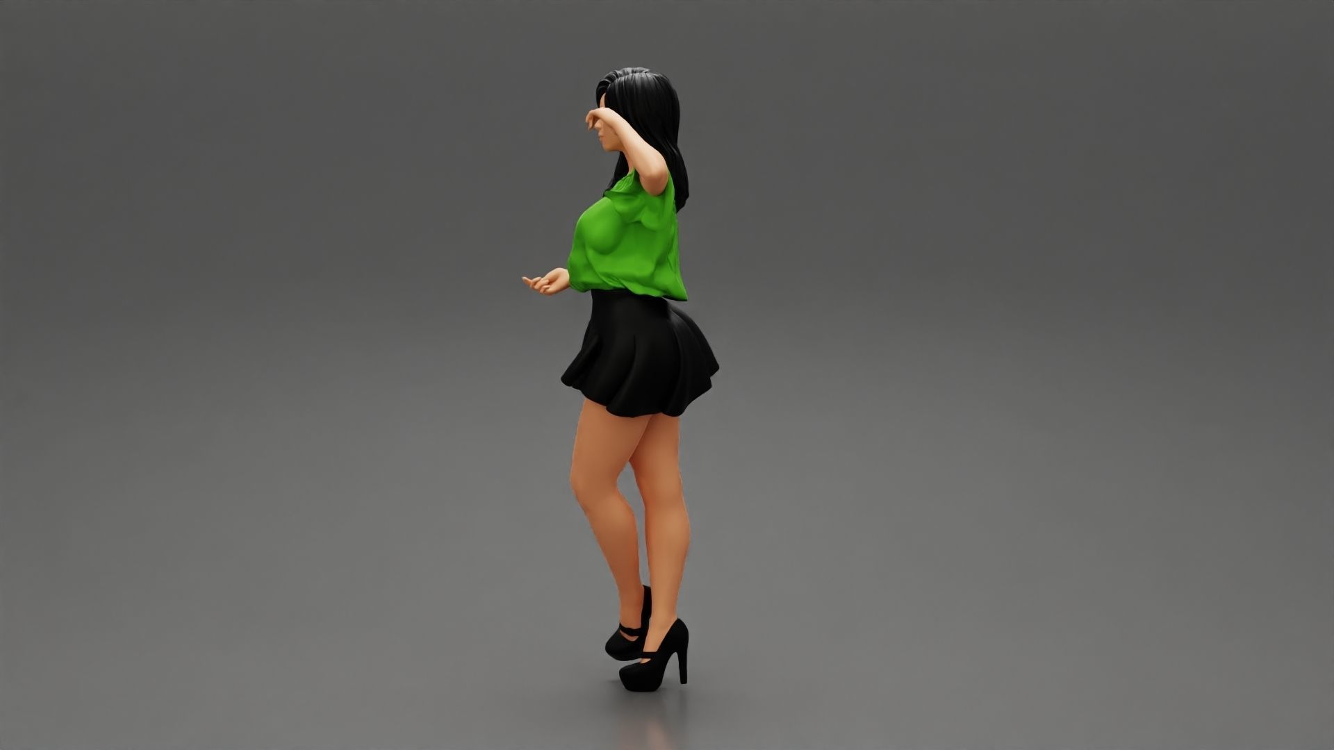 Woman In Mini Dress Is Standing On One Leg 3D model 3D printable | CGTrader