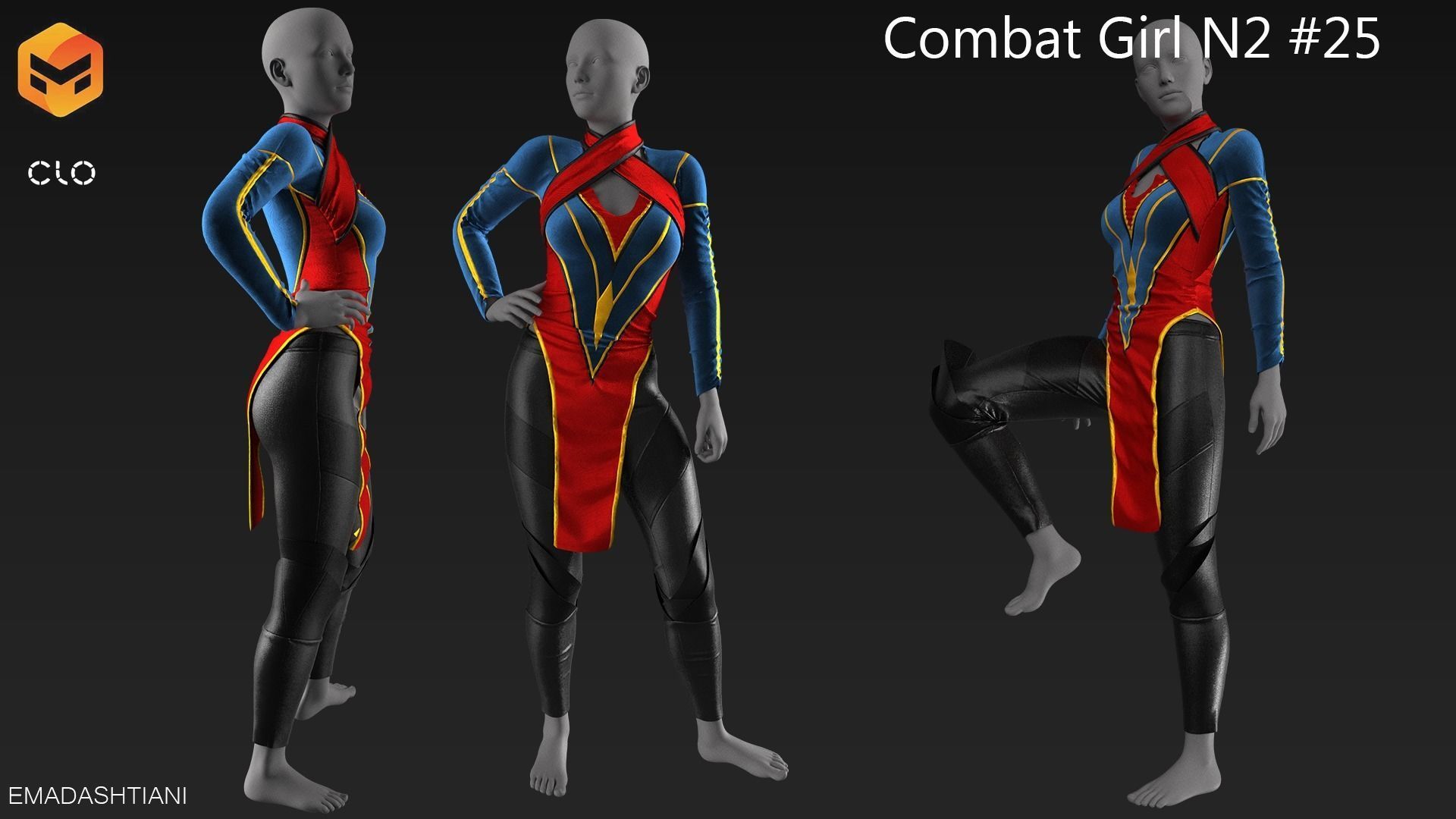 Combat Girl N2 25 Marvelous Designer CLO3D ZPRJ FBX OBJ MTL 3D model ...