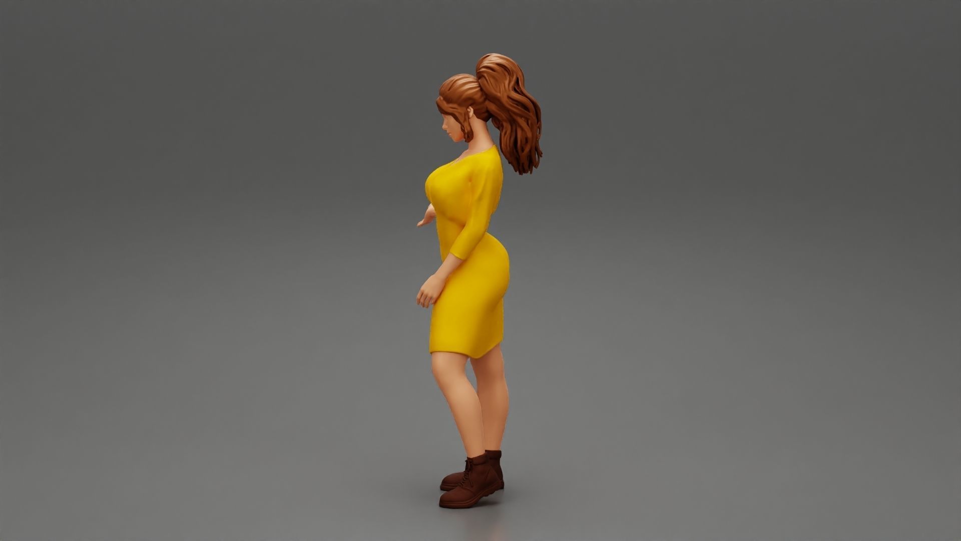 woman explaining pose wearing dress and boot 3D model 3D printable ...