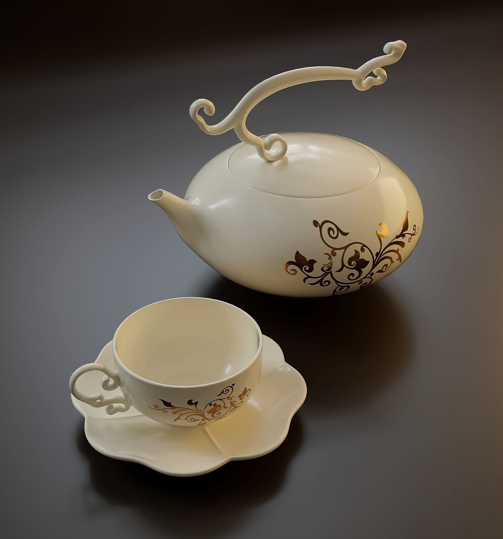 Modern porcelain tea set 9 3D model | CGTrader