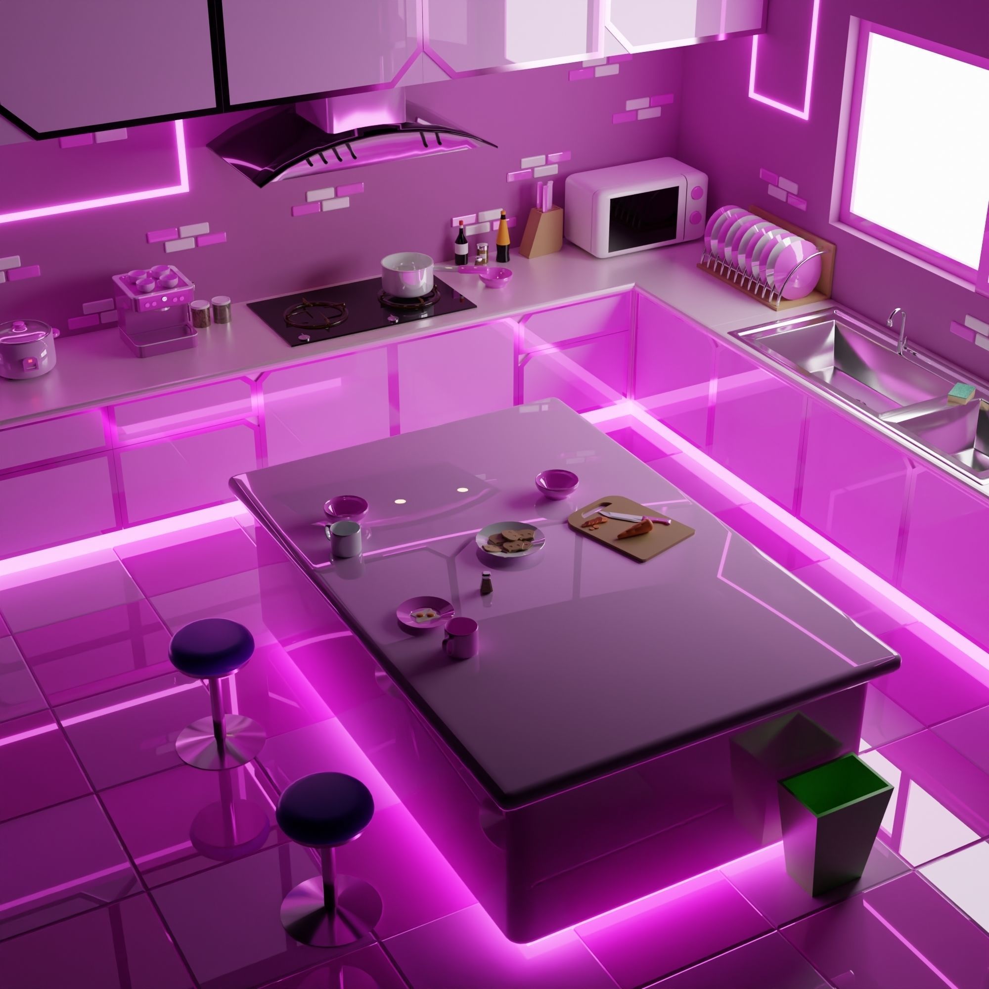 Isometric Pink Kitchen 3D model | CGTrader