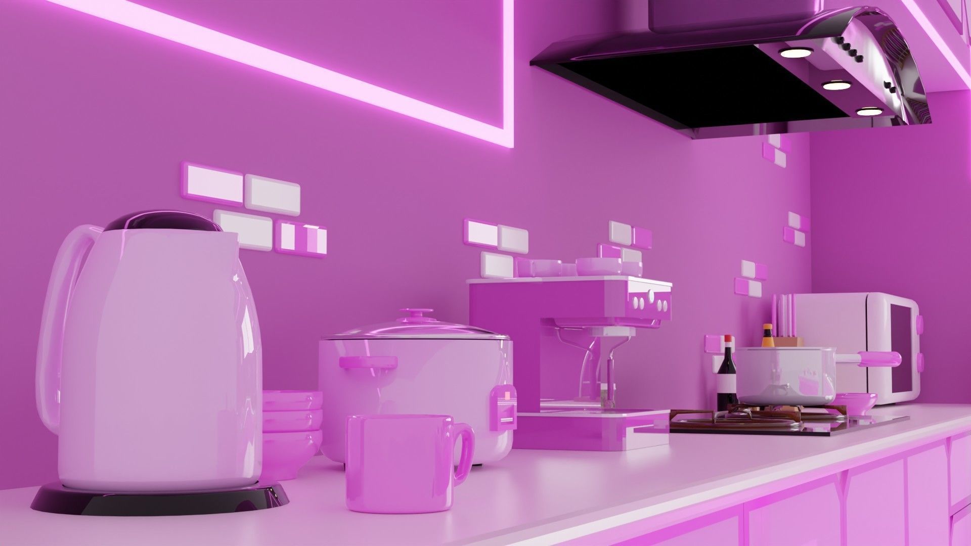 Isometric Pink Kitchen 3D model | CGTrader