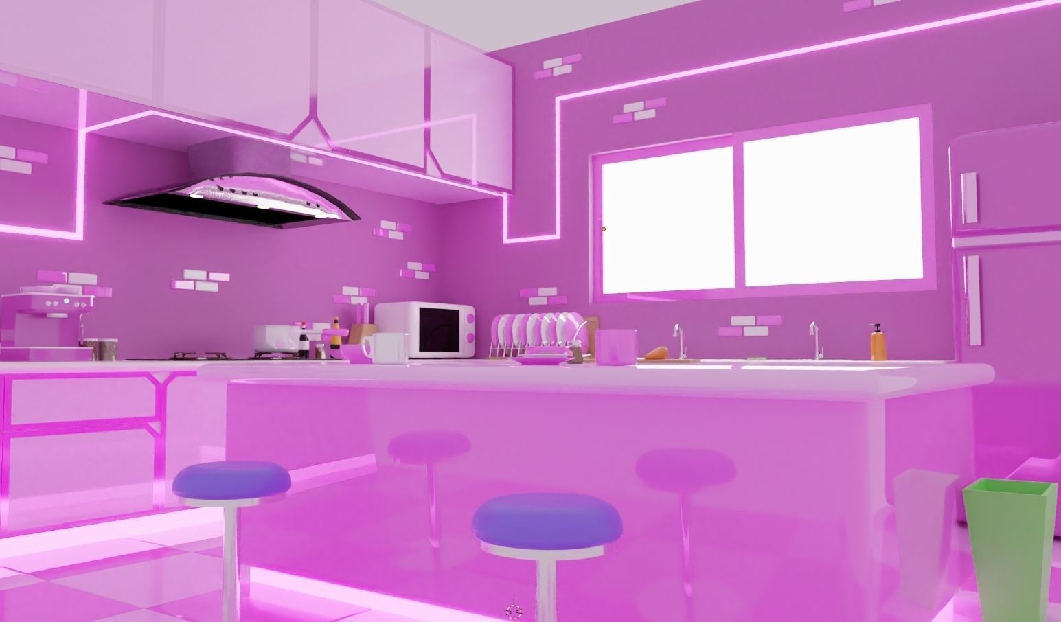 Isometric Pink Kitchen 3D model | CGTrader
