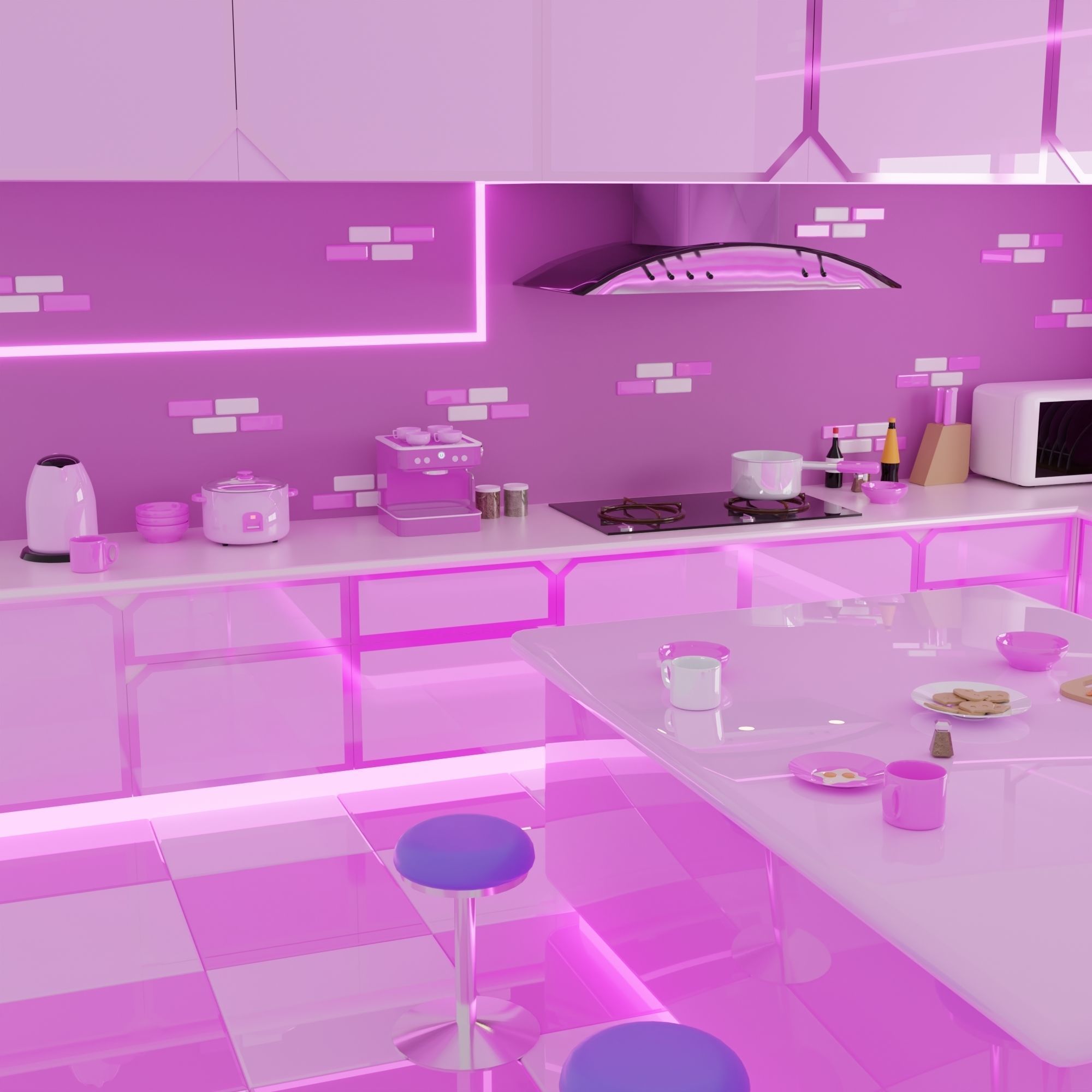 Isometric Pink Kitchen 3D model | CGTrader