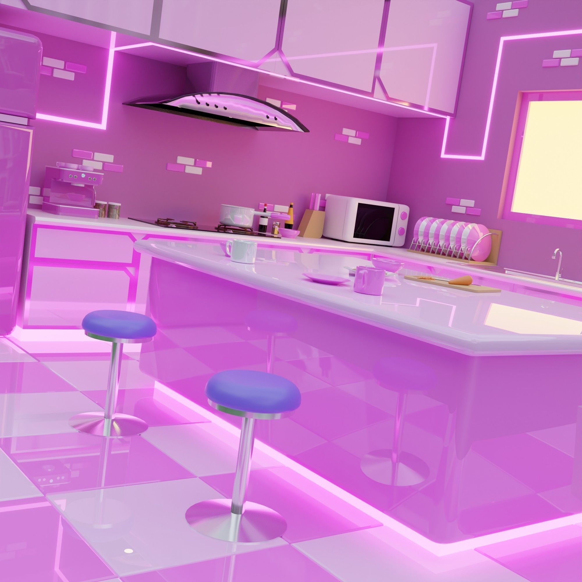 Isometric Pink Kitchen 3D model | CGTrader