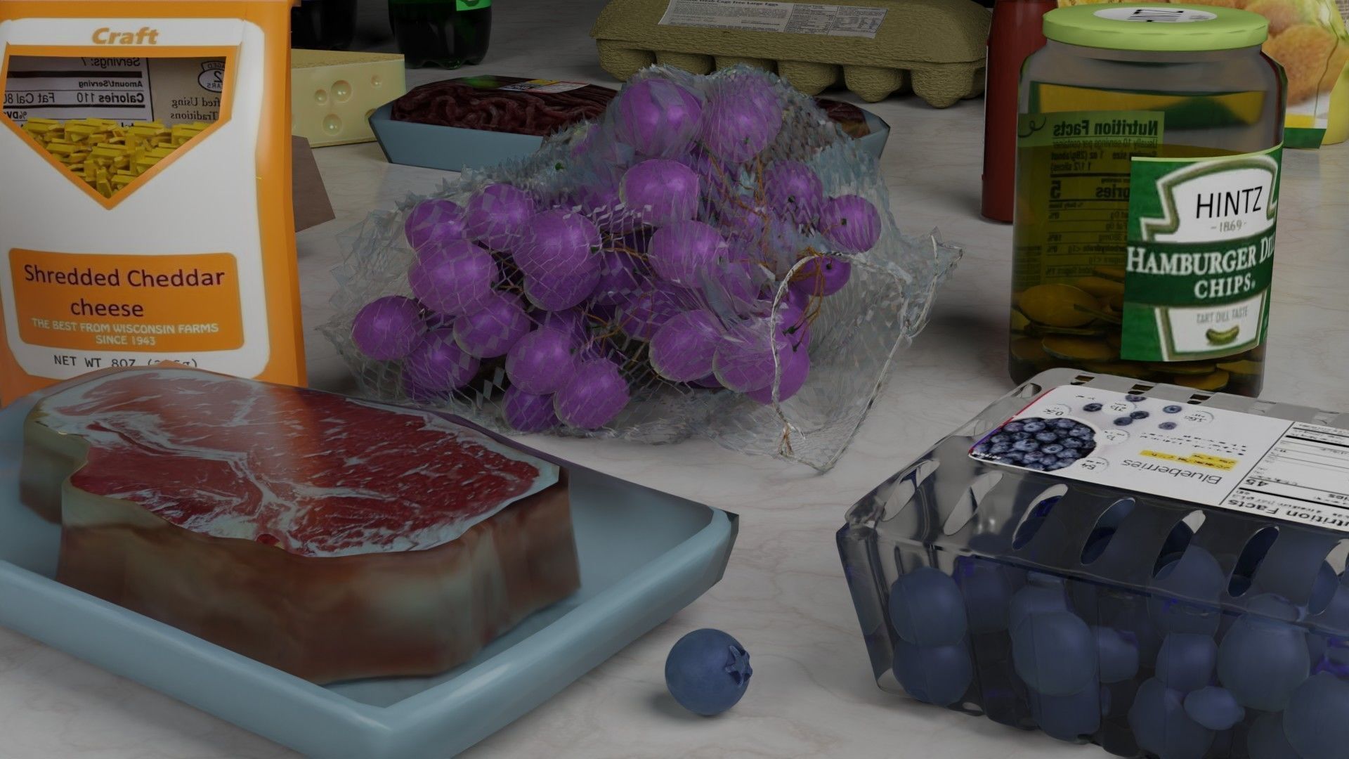 a verity of refrigerator food with unique off brand labels 3D model ...