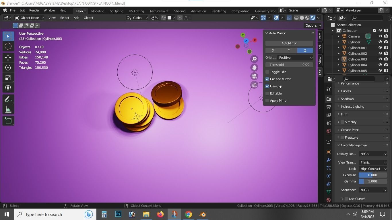 3D model 3D LOW POLY PLAIN GOLD COINS VR / AR / low-poly | CGTrader