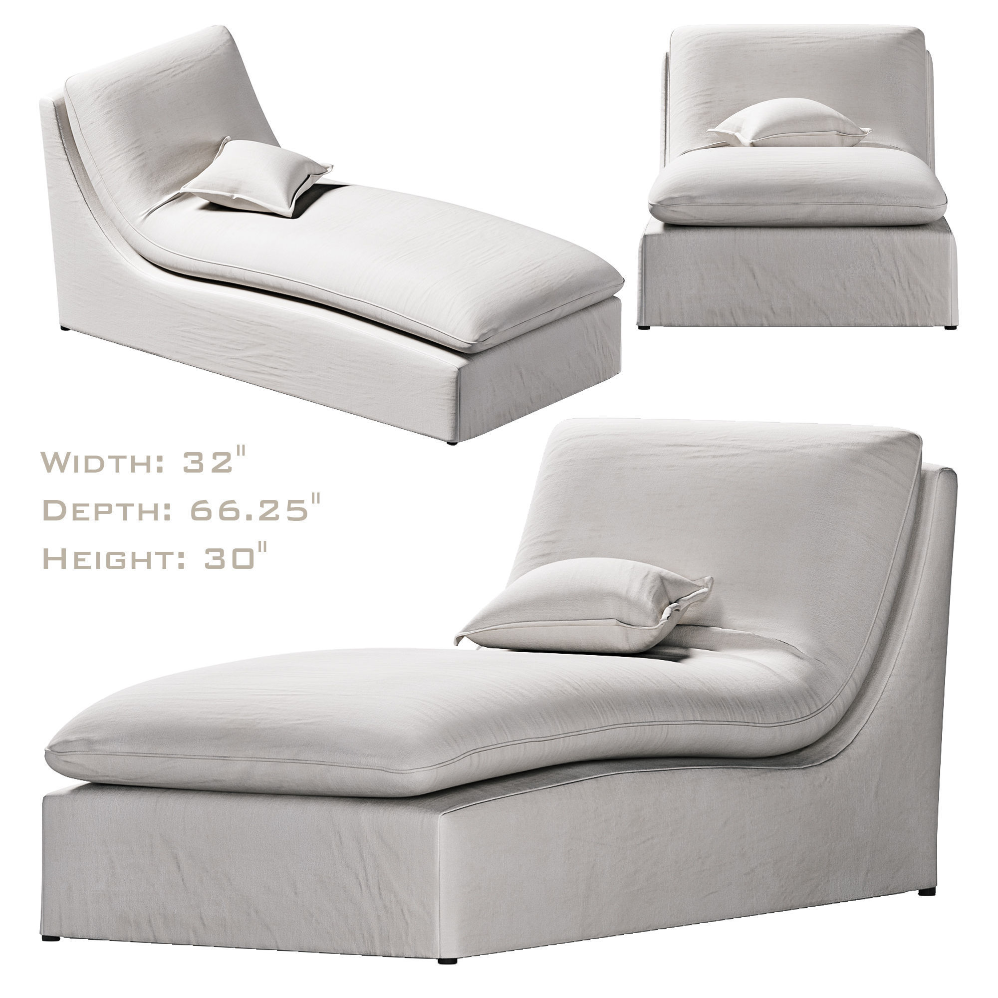 TURN CHAISE LOUNGE BLOCE CREAM 3D model | CGTrader