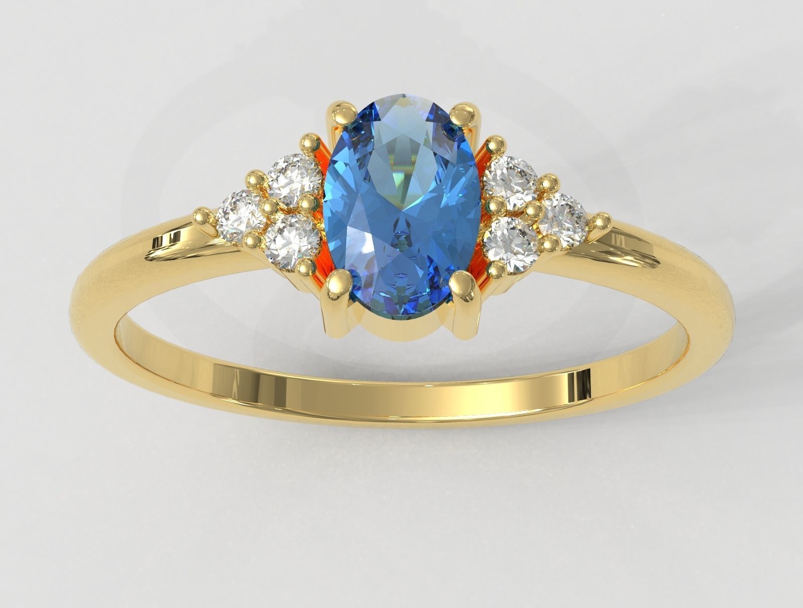 Classic Oval Gemstone Ring 3D model 3D printable | CGTrader