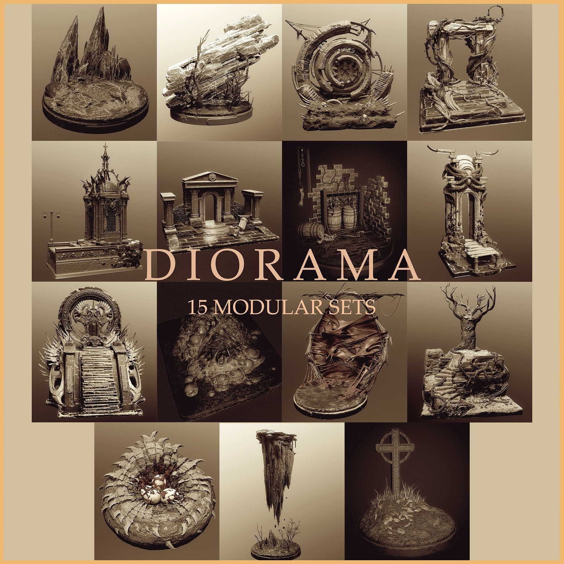 Dioramas - 15 modular figurine bases environment kits 3D model | CGTrader