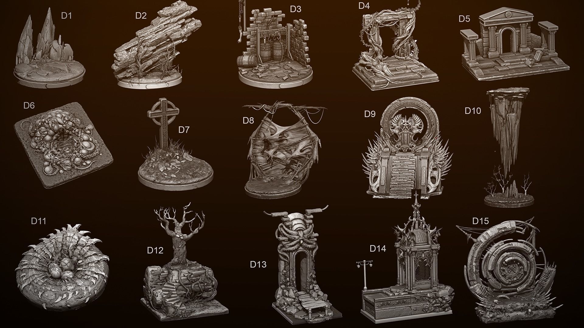 Dioramas - 15 modular figurine bases environment kits 3D model | CGTrader