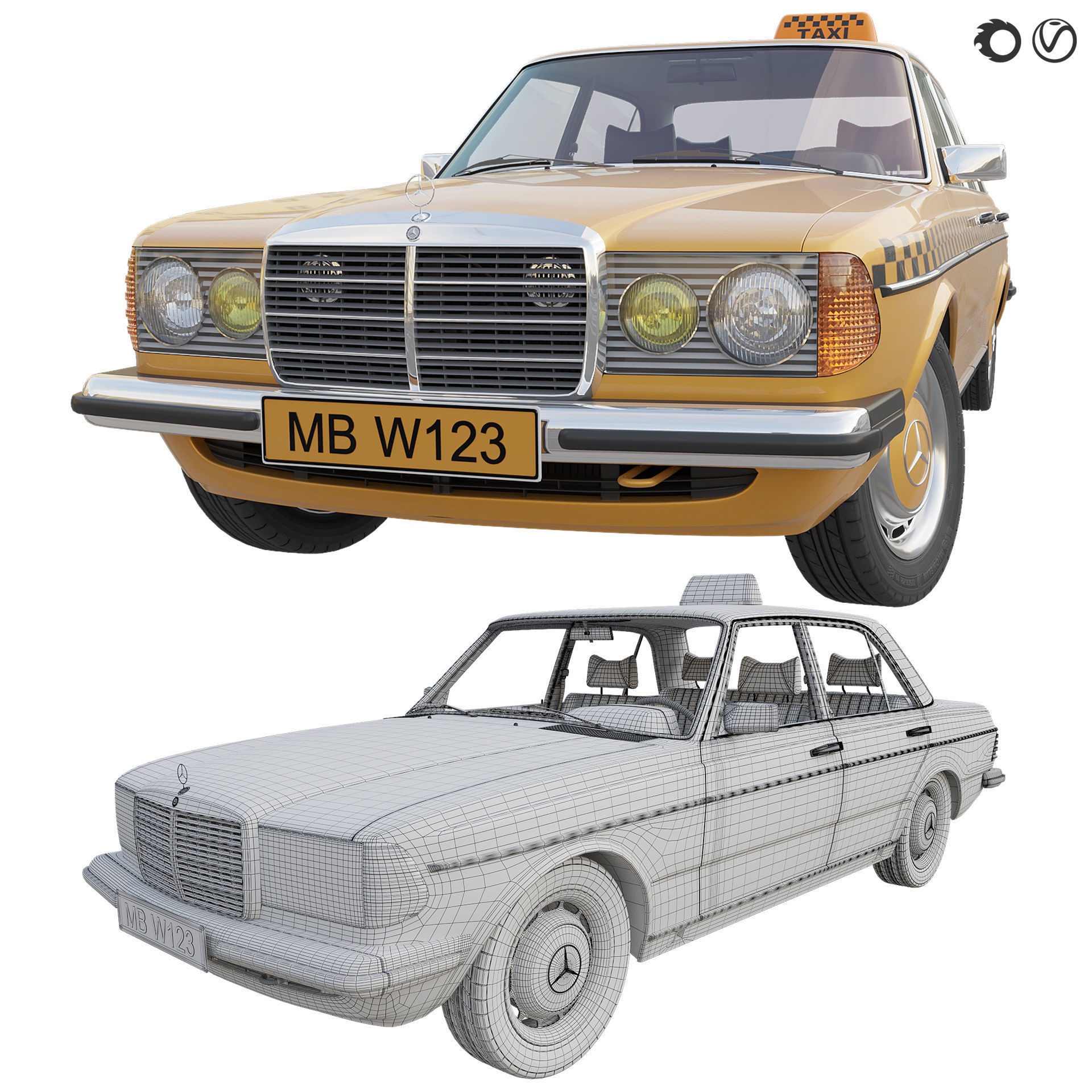 Mercedes 123 Taxi 3D model | CGTrader