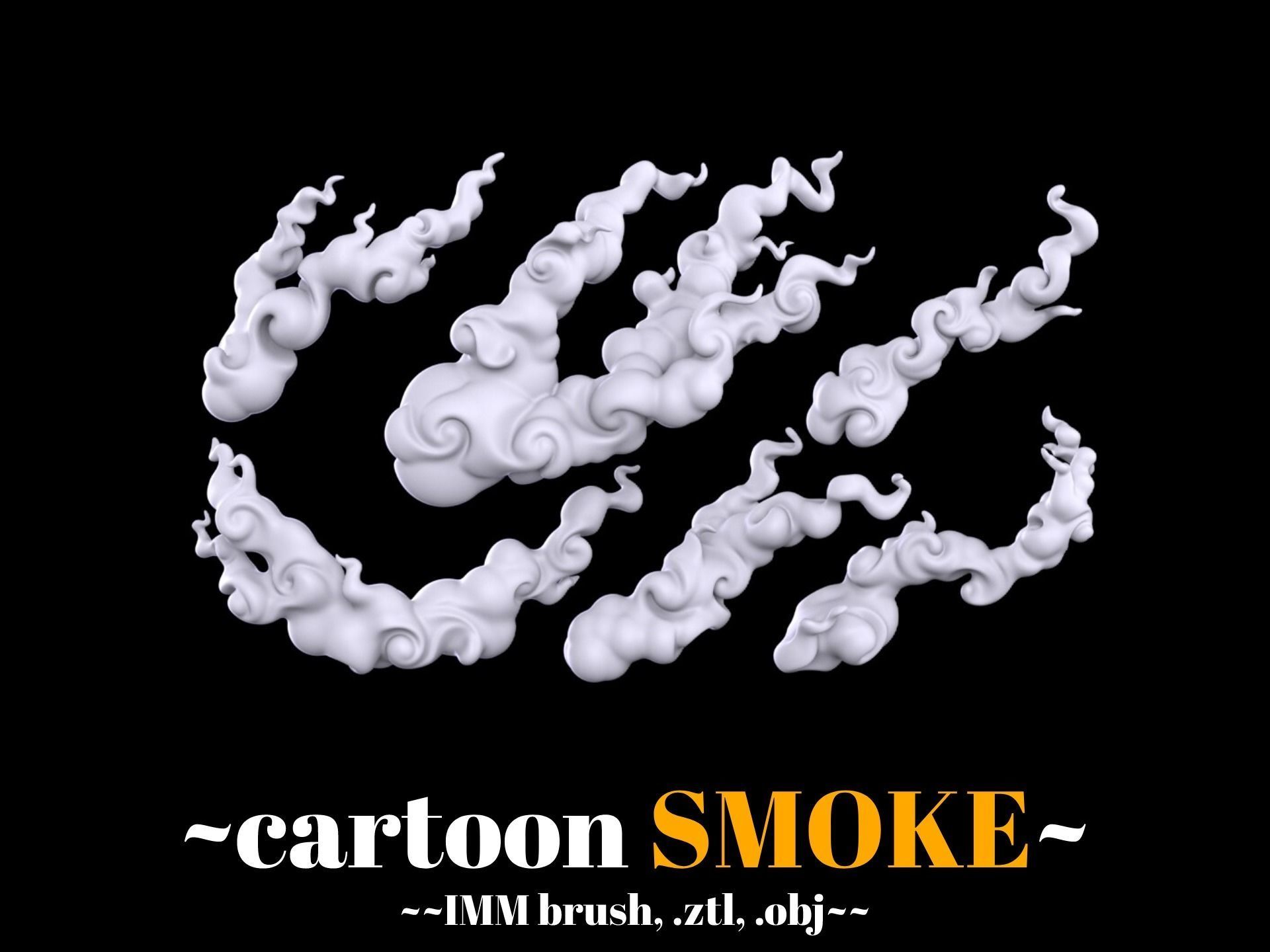 Stylized smoke cloud mist pack 3 IMM brush and obj files 3D model ...