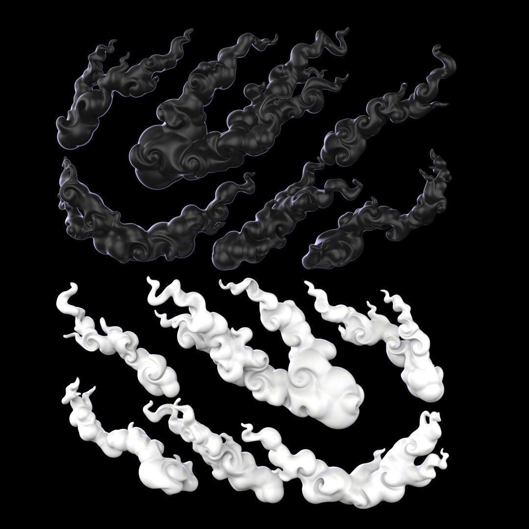Stylized smoke cloud mist pack 3 IMM brush and obj files 3D model ...