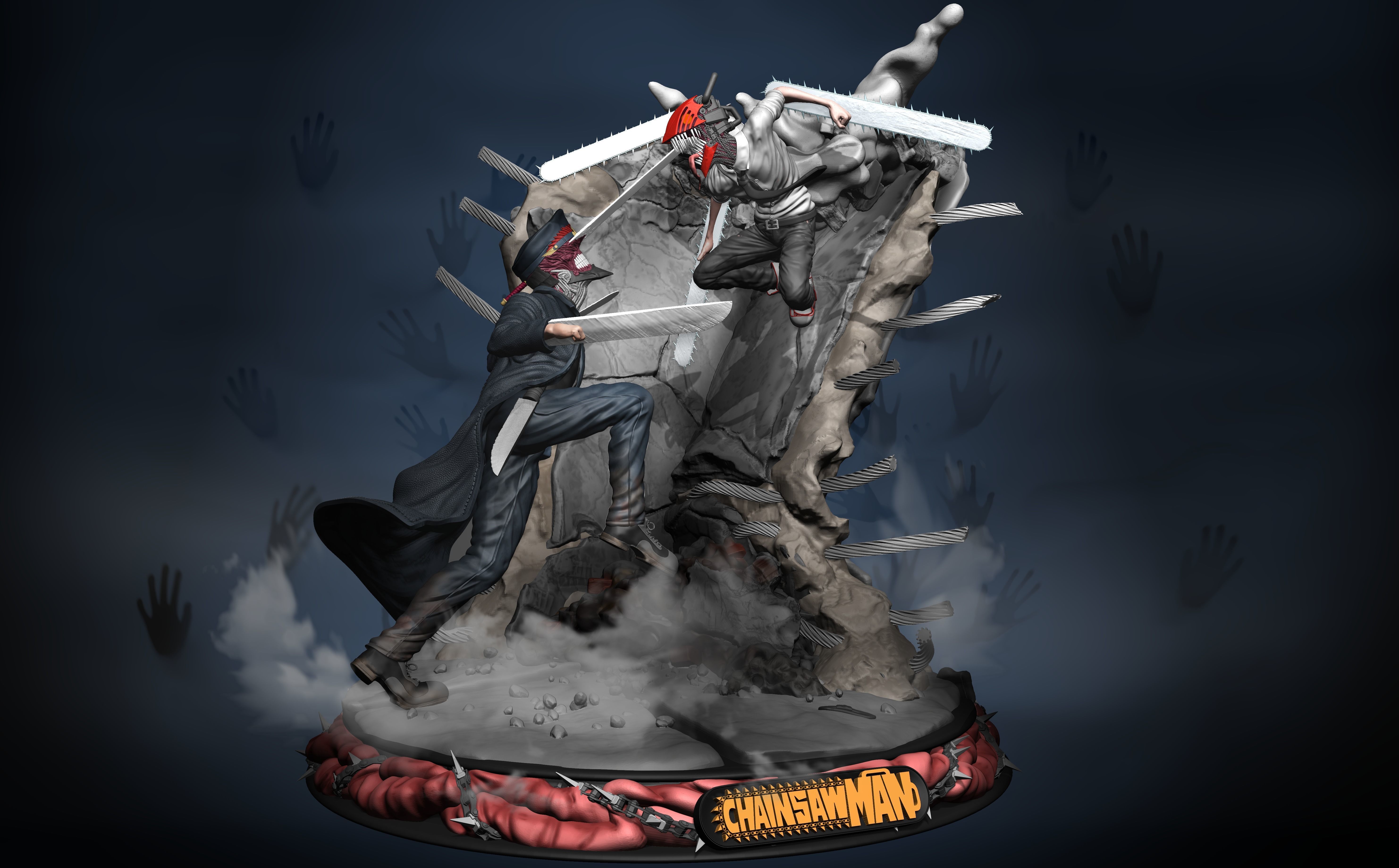 Chainsaw Man Denji Vs Katana Battle Statue 3D model 3D printable | CGTrader