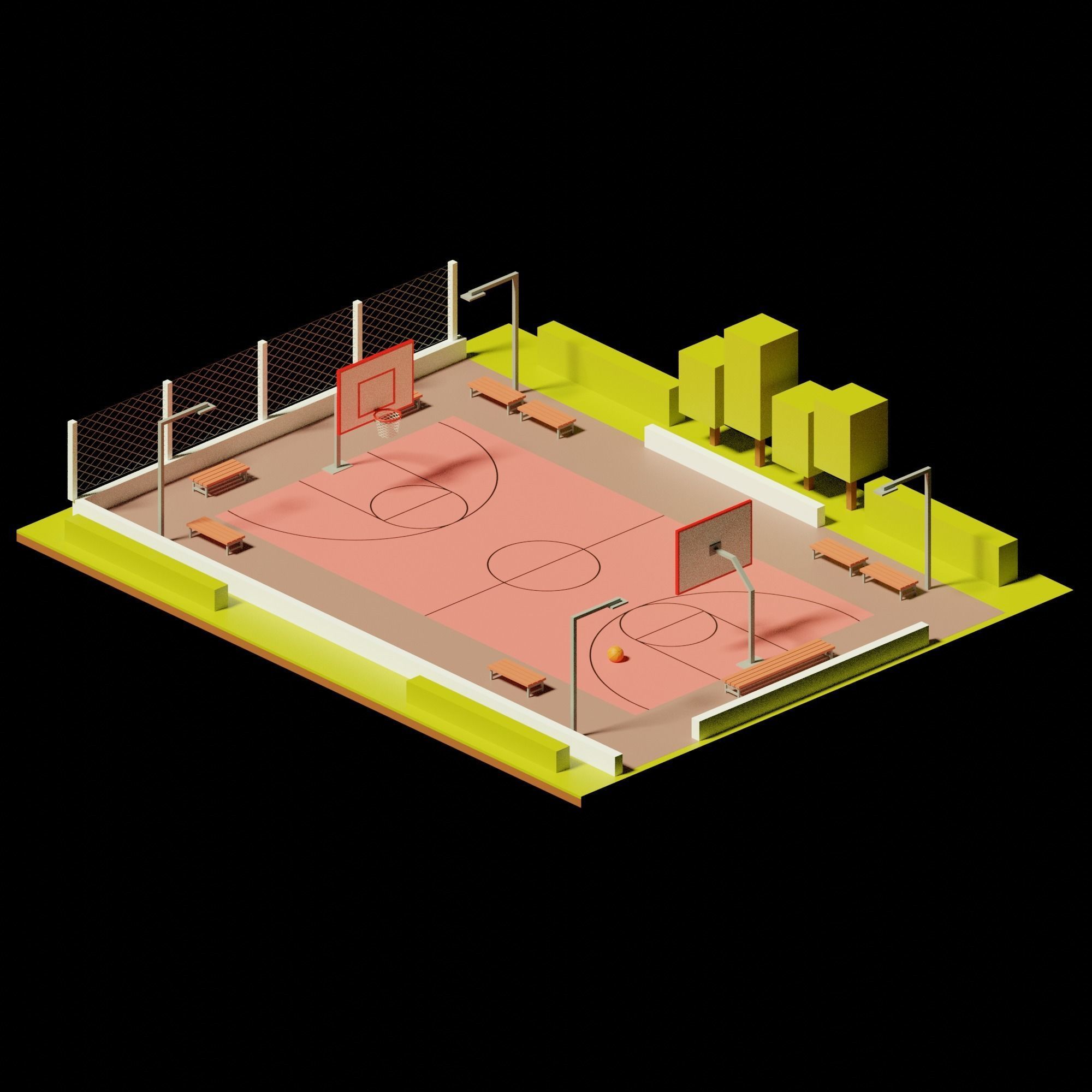 3D model Low poly stylized Basketball Ground VR / AR / low-poly | CGTrader