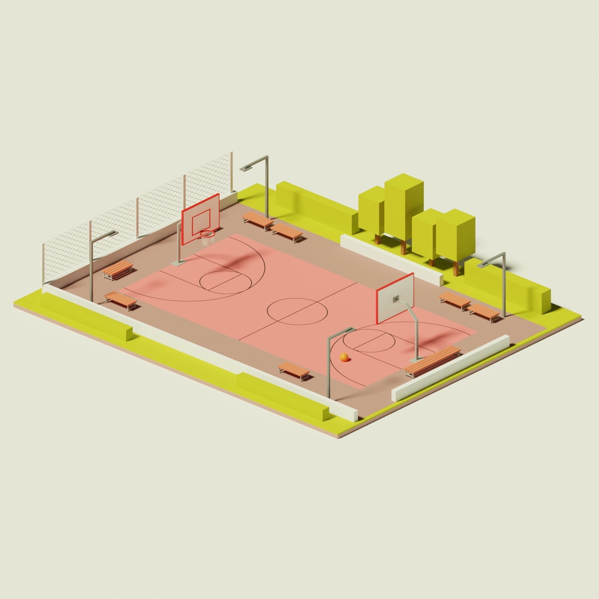 3D model Low poly stylized Basketball Ground VR / AR / low-poly | CGTrader
