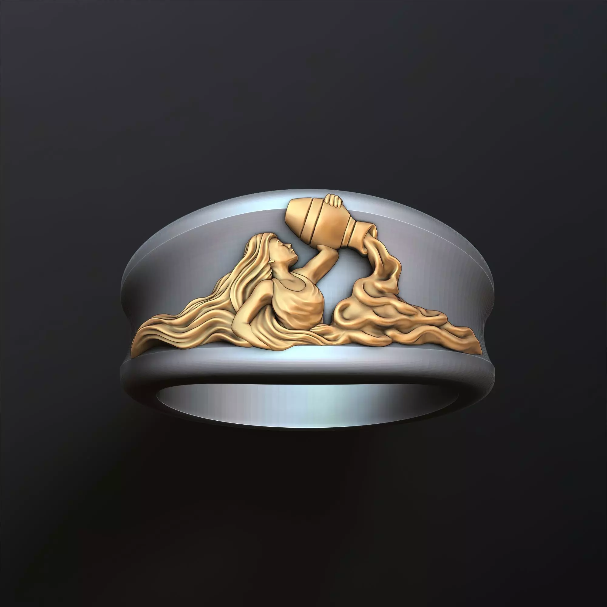 Zodiac Horoscope Aquarius Ring 3D model 3D printable | CGTrader
