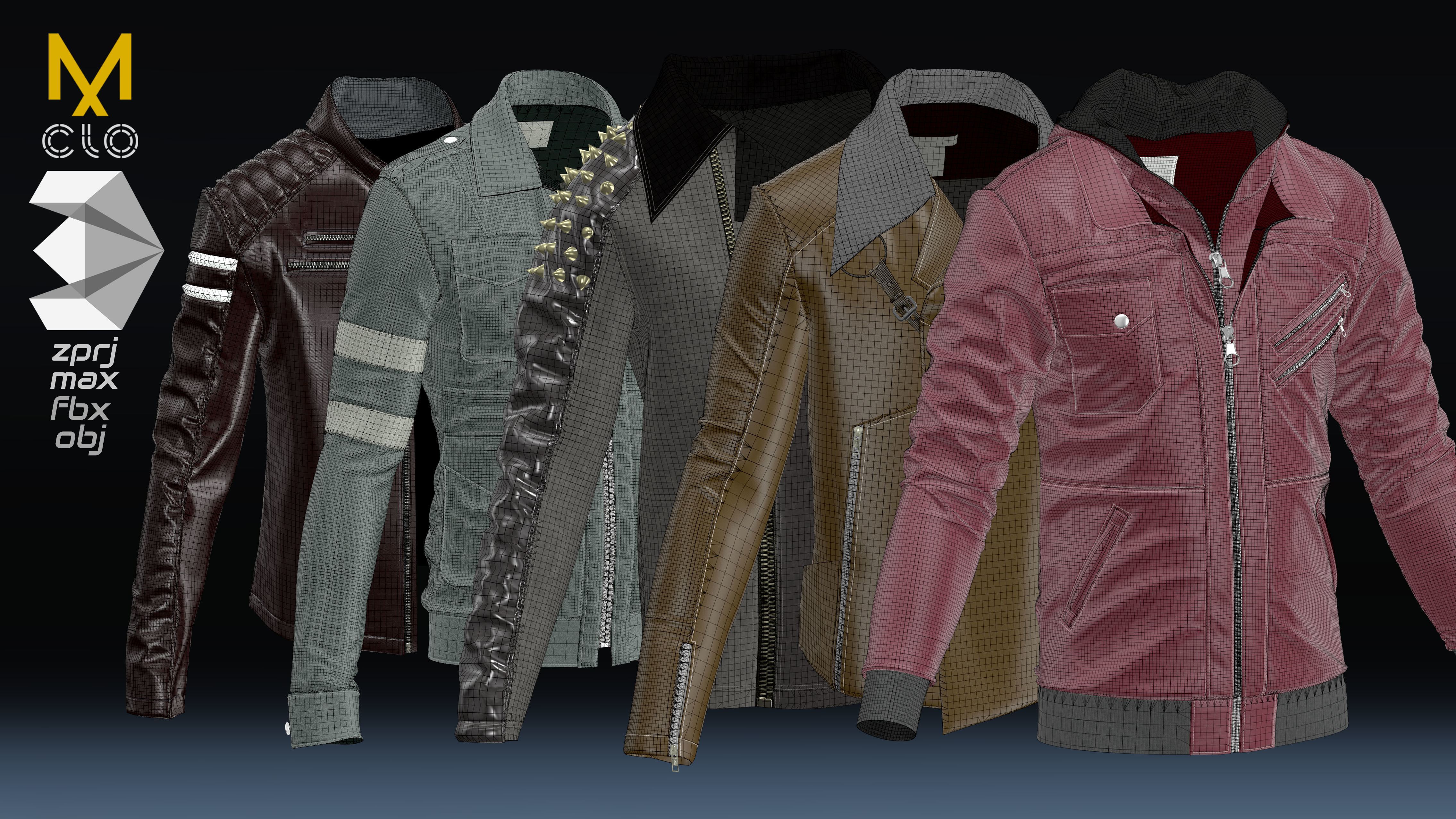 5 Male Motorcycle Jackets 3D model | CGTrader