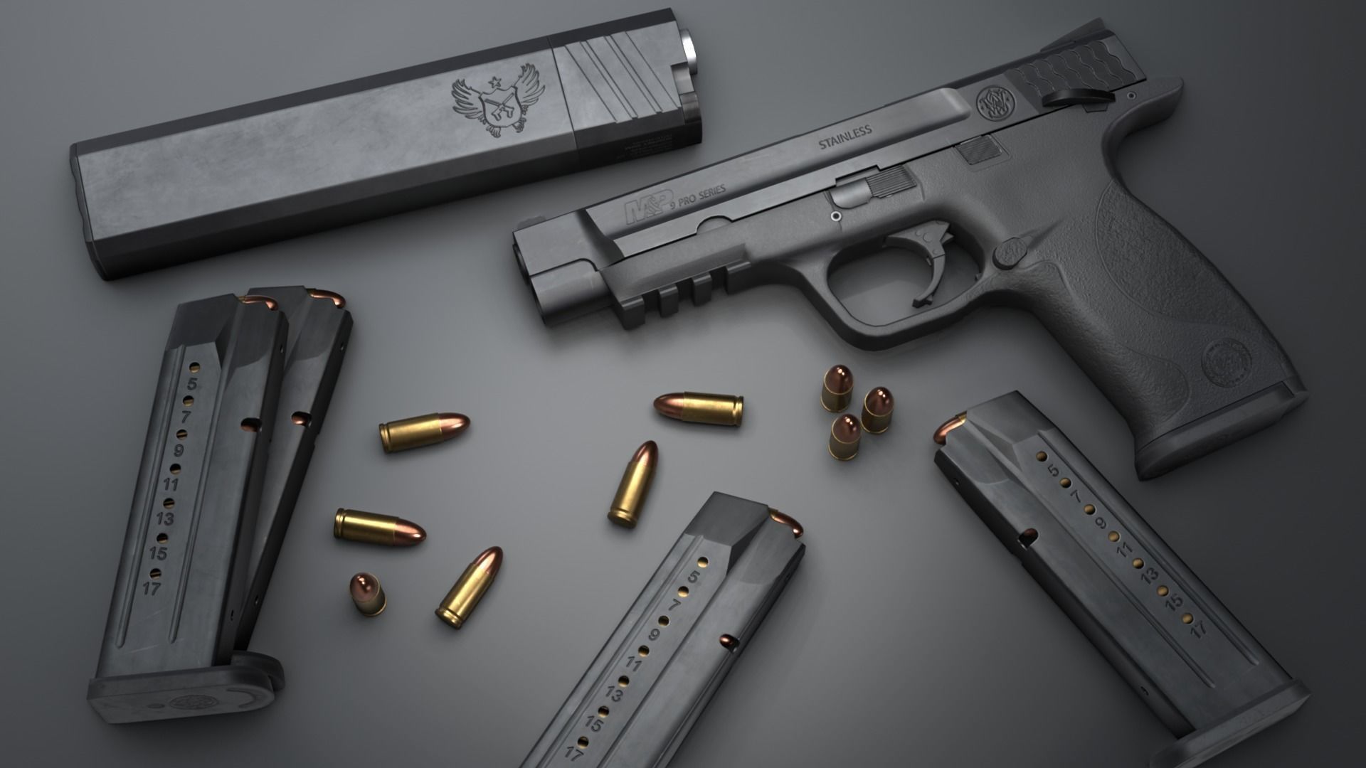 3D model MP9 Pro Series Handgun plus Osprey Suppressor - Game Asset VR ...