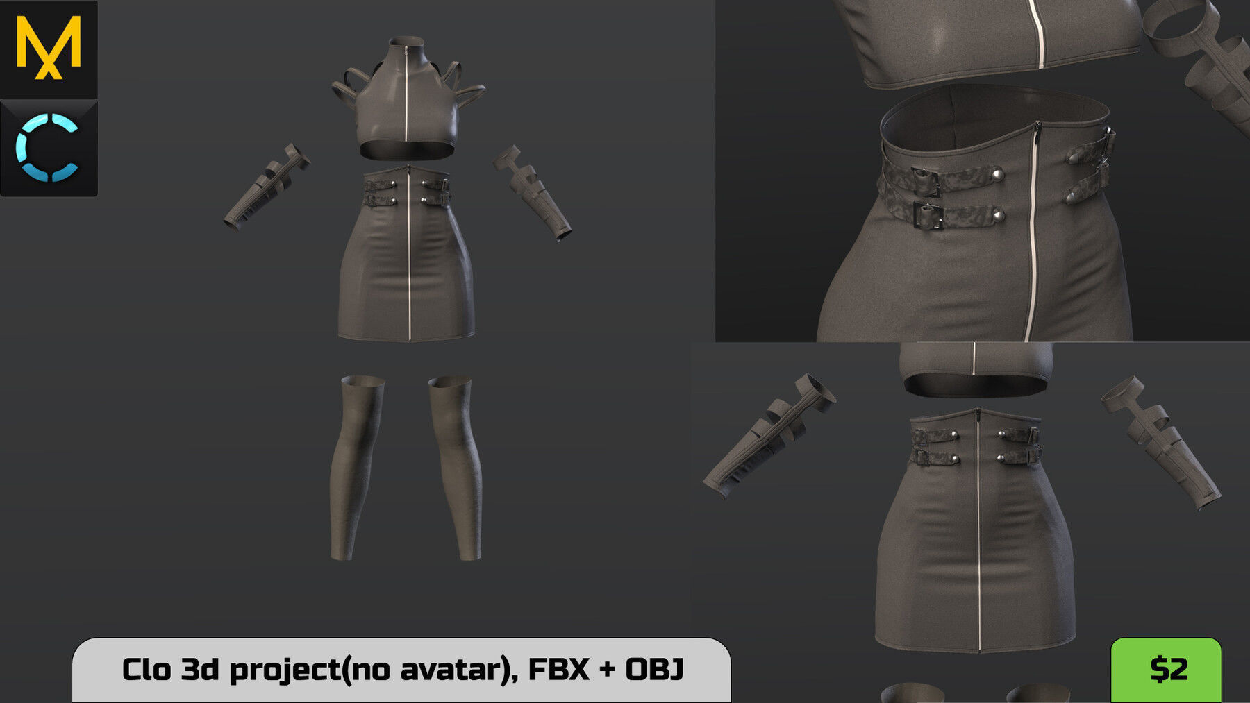 Grey sexy outfit for women 3D model | CGTrader