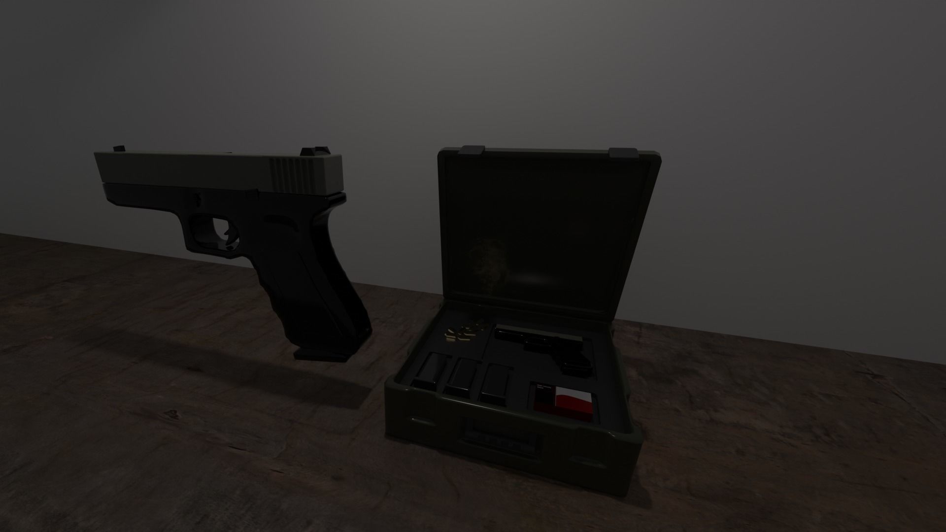 Glock gun on wooden table free 3D model | CGTrader