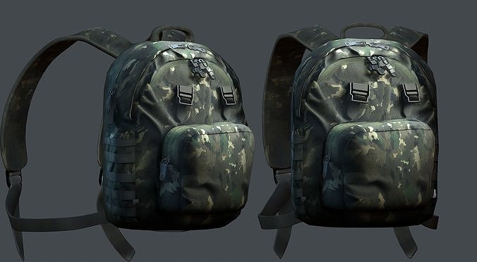 3D model Backpack military combat Black baggage bag luggage VR / AR ...
