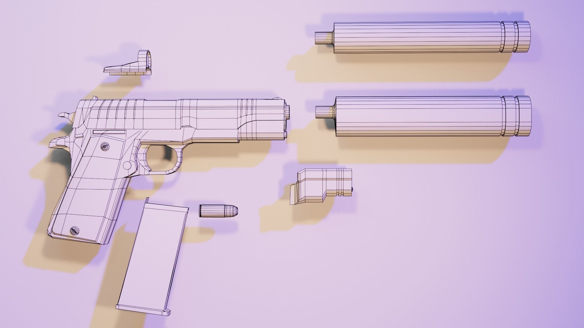 3D model Low Poly Pistol with attachments VR / AR / low-poly | CGTrader