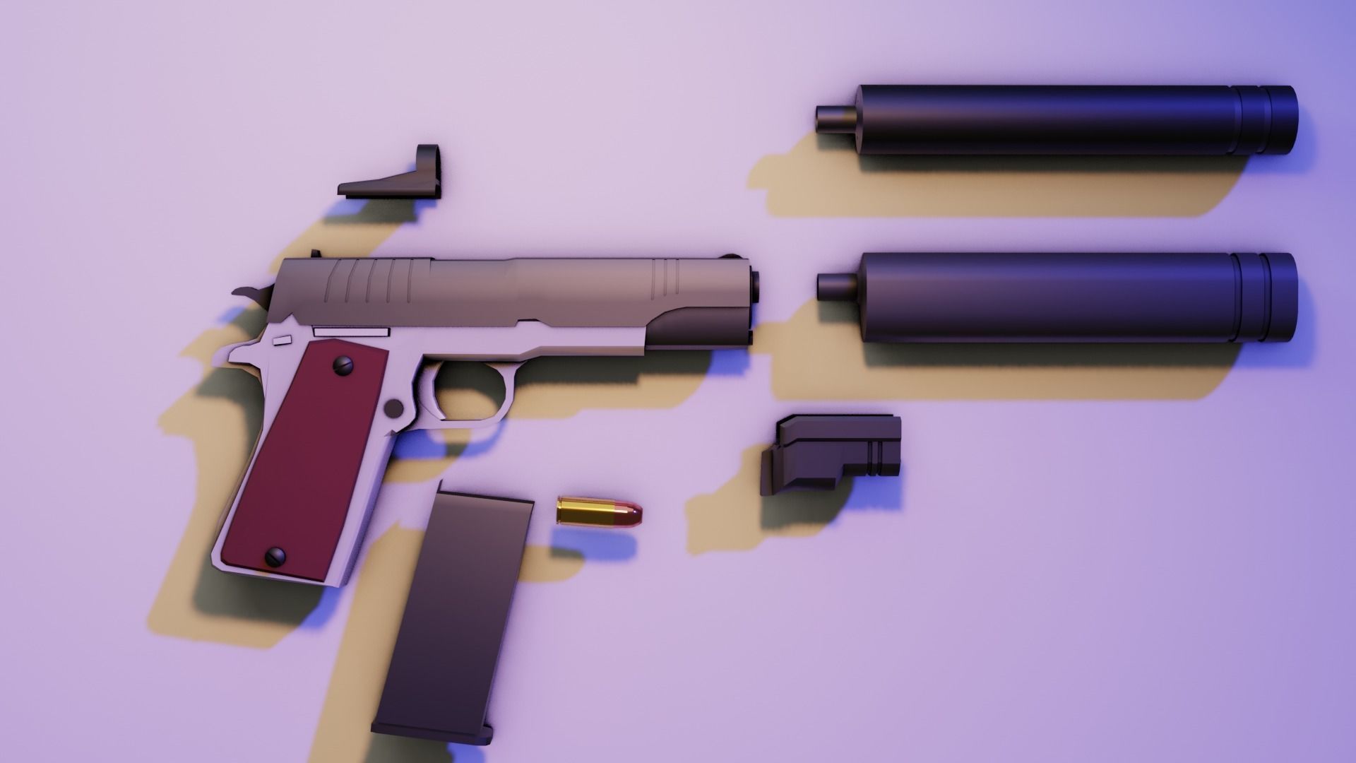 3D model Low Poly Pistol with attachments VR / AR / low-poly | CGTrader