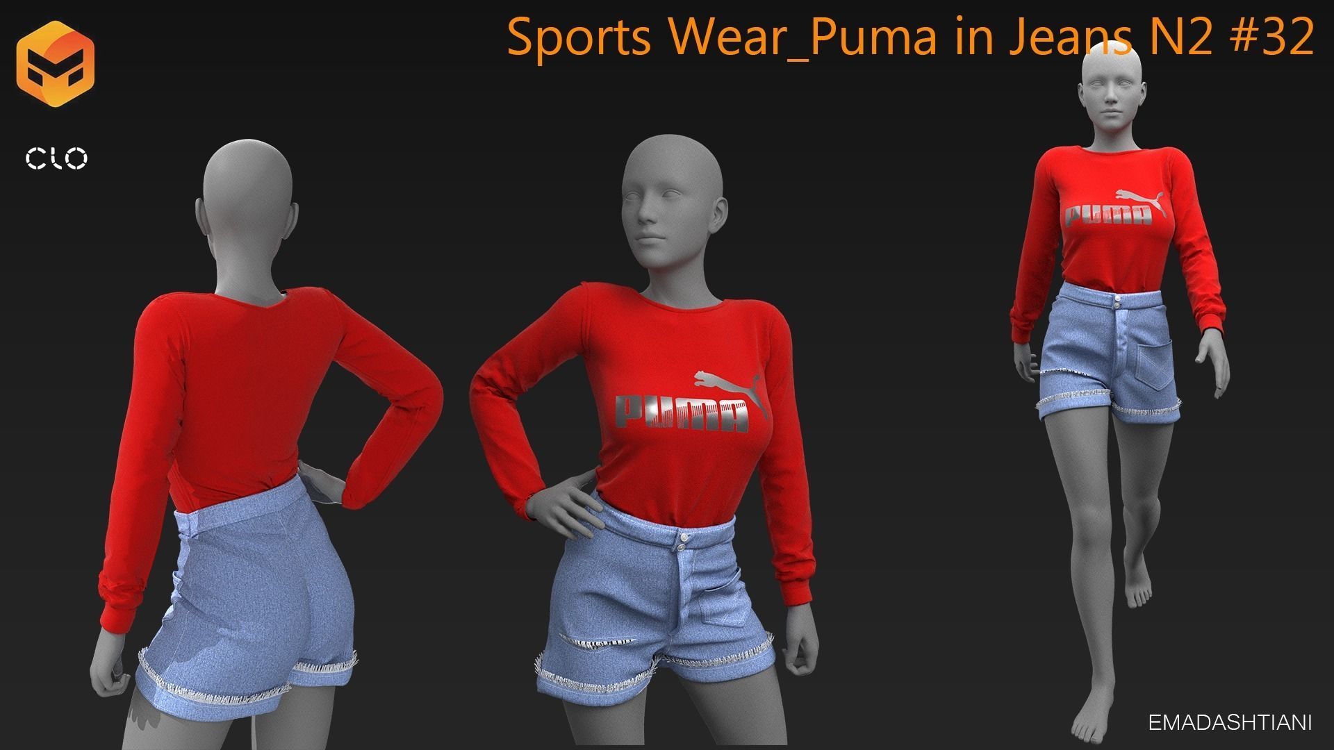 Sports Wear Puma in Jeans N3 32 CLO3D ZPRJ FBX OBJ MTL 3D model | CGTrader