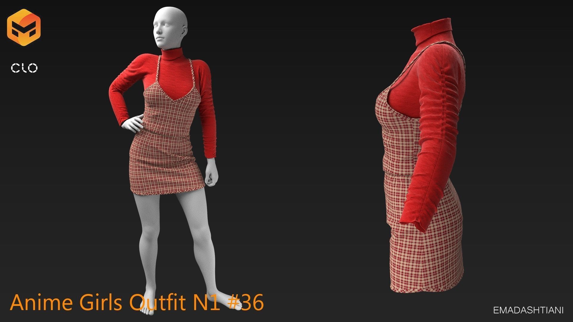 Anime Girls Outfit N1 36 MarvelousDesigner ZPRJ FBX OBJ MTL 3D model ...