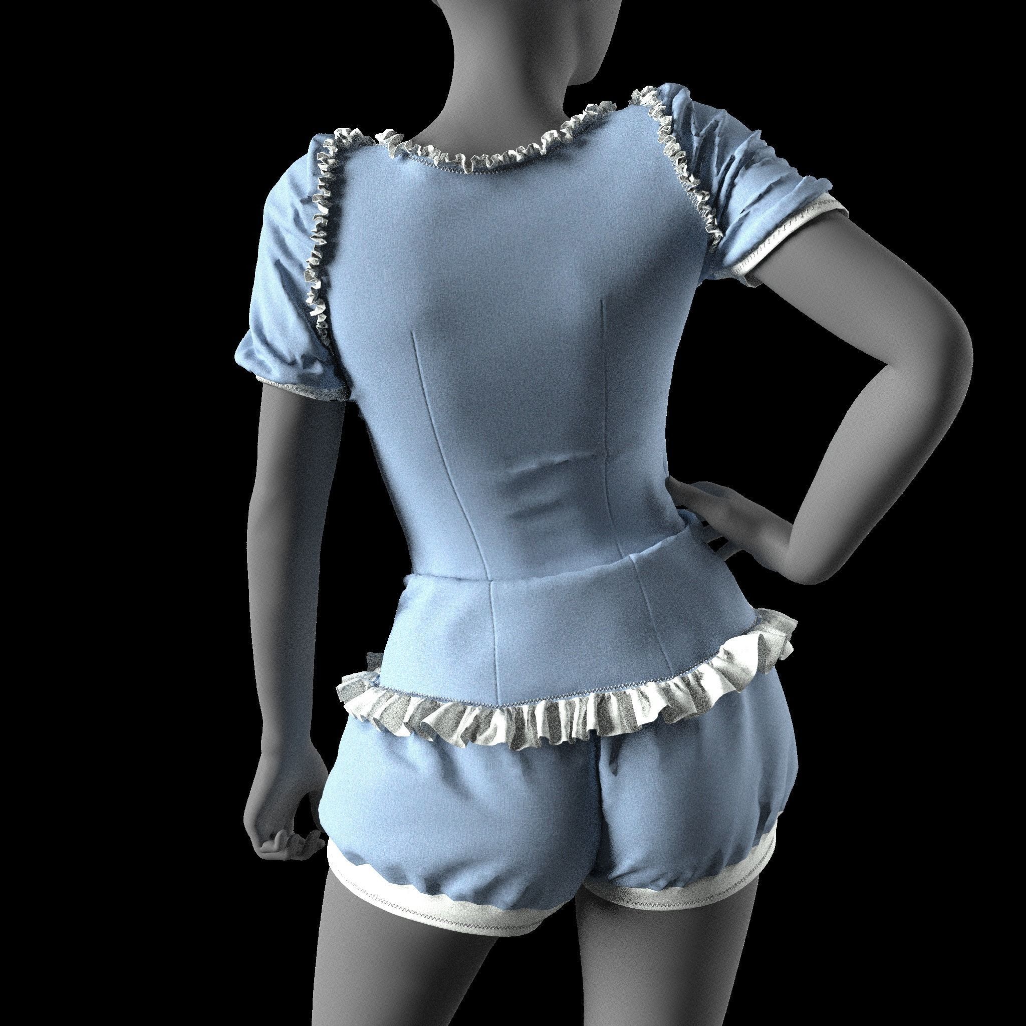 Anime Girls Outfit N2 37 MarvelousDesignerCLO3D ZPRJ FBX OBJ MTL 3D ...