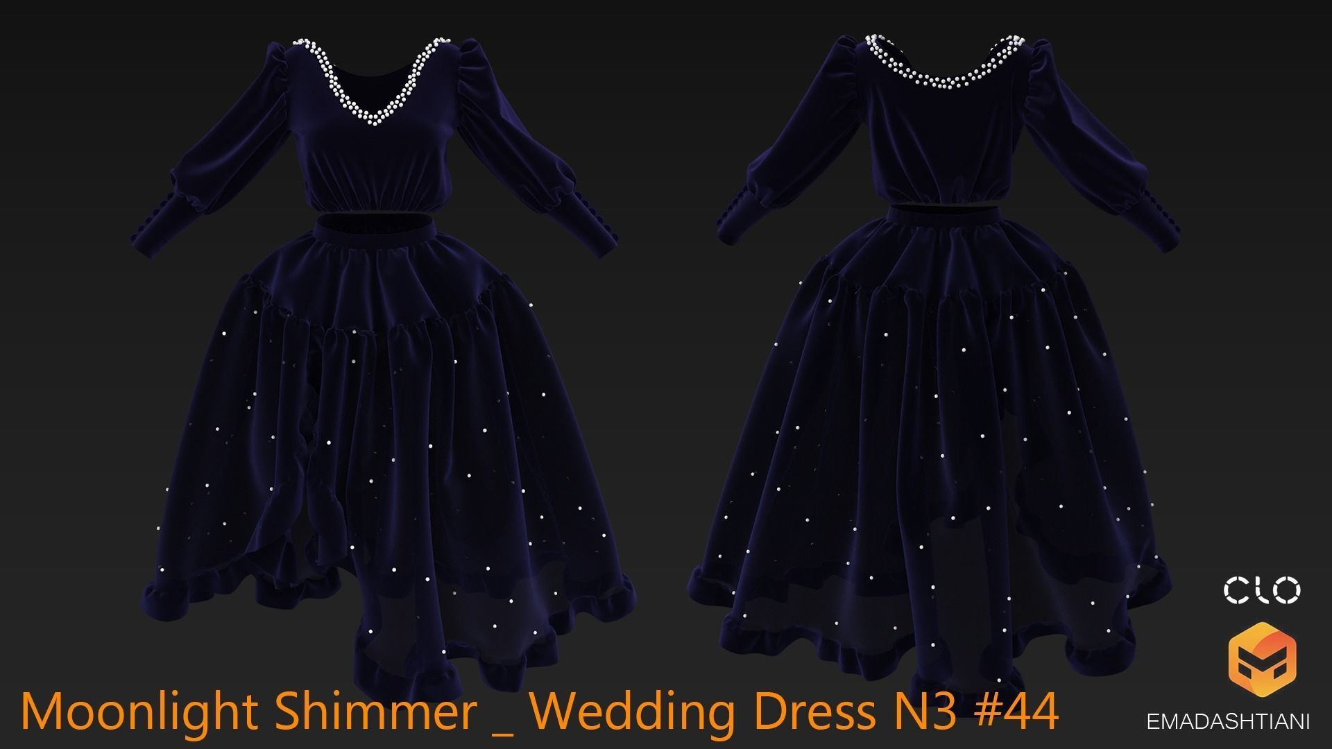 Moonlight Shimmer Wedding Dress N3 44 CLO3D ZPRJ FBX OBJ MTL 3D model ...