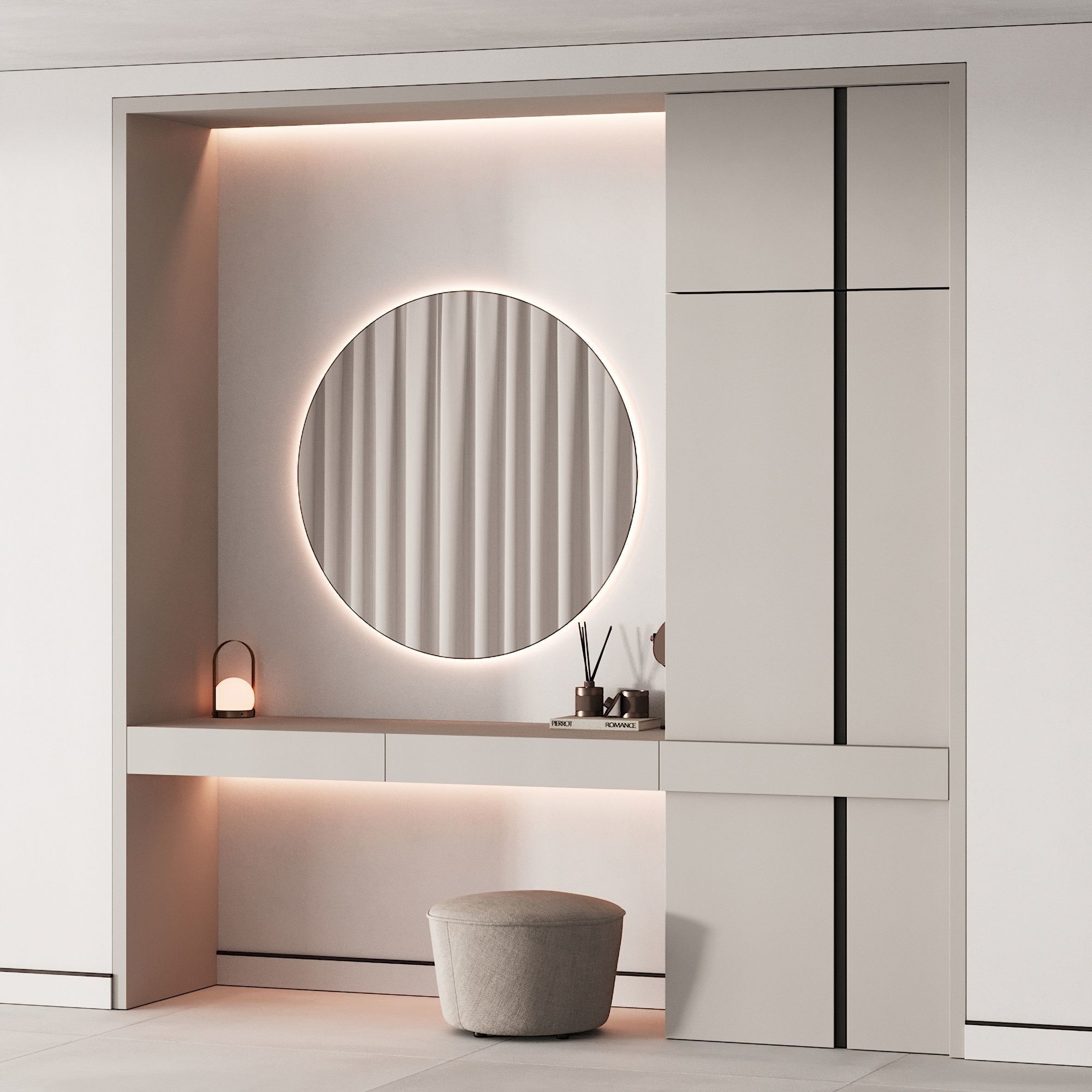 228 hallway zone 05 minimal hall with round mirror 01 3D model | CGTrader