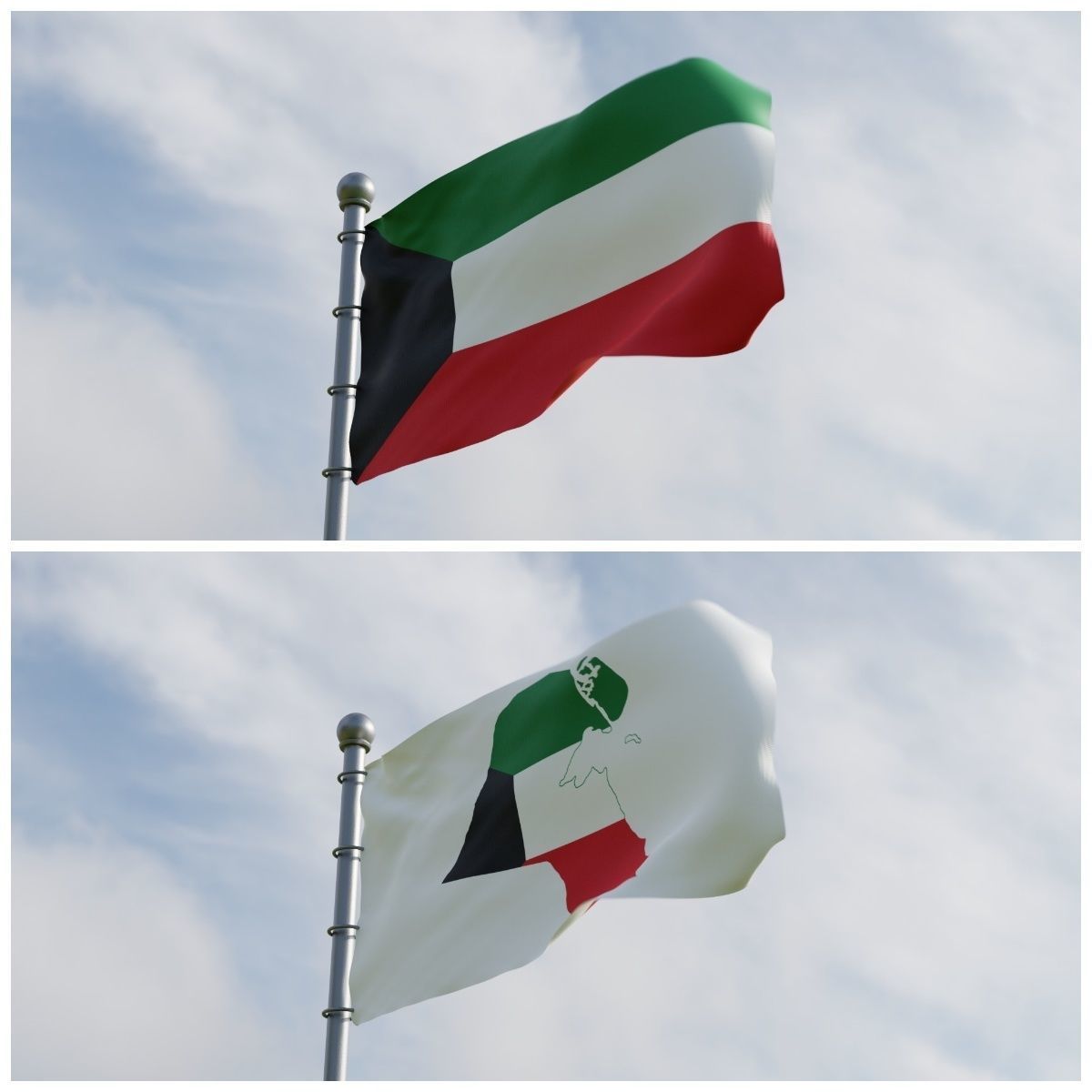 Animated Kuwait Flags 3D model animated | CGTrader