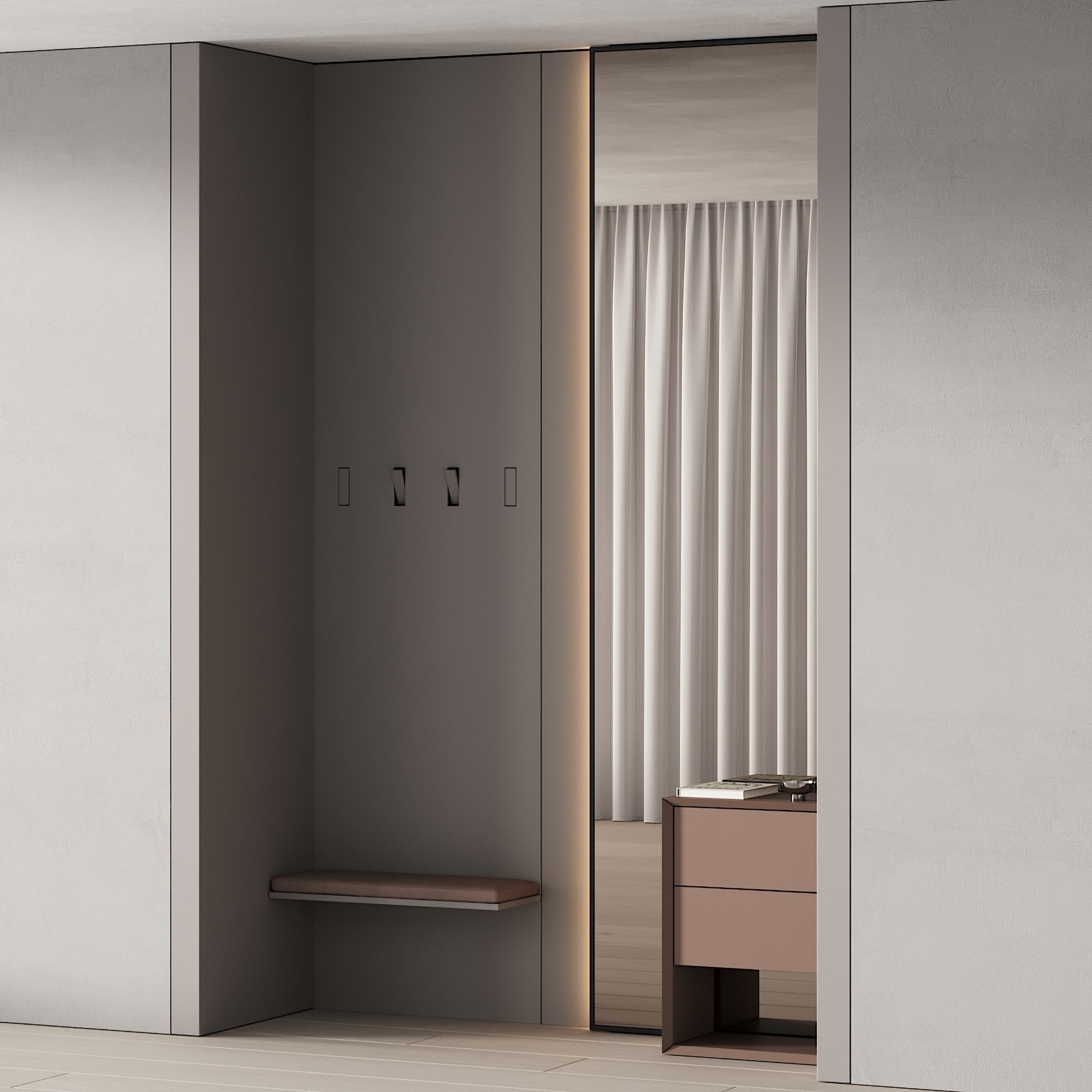 246 hallway zone 08 minimal hall with big stand mirror 01 3D model ...