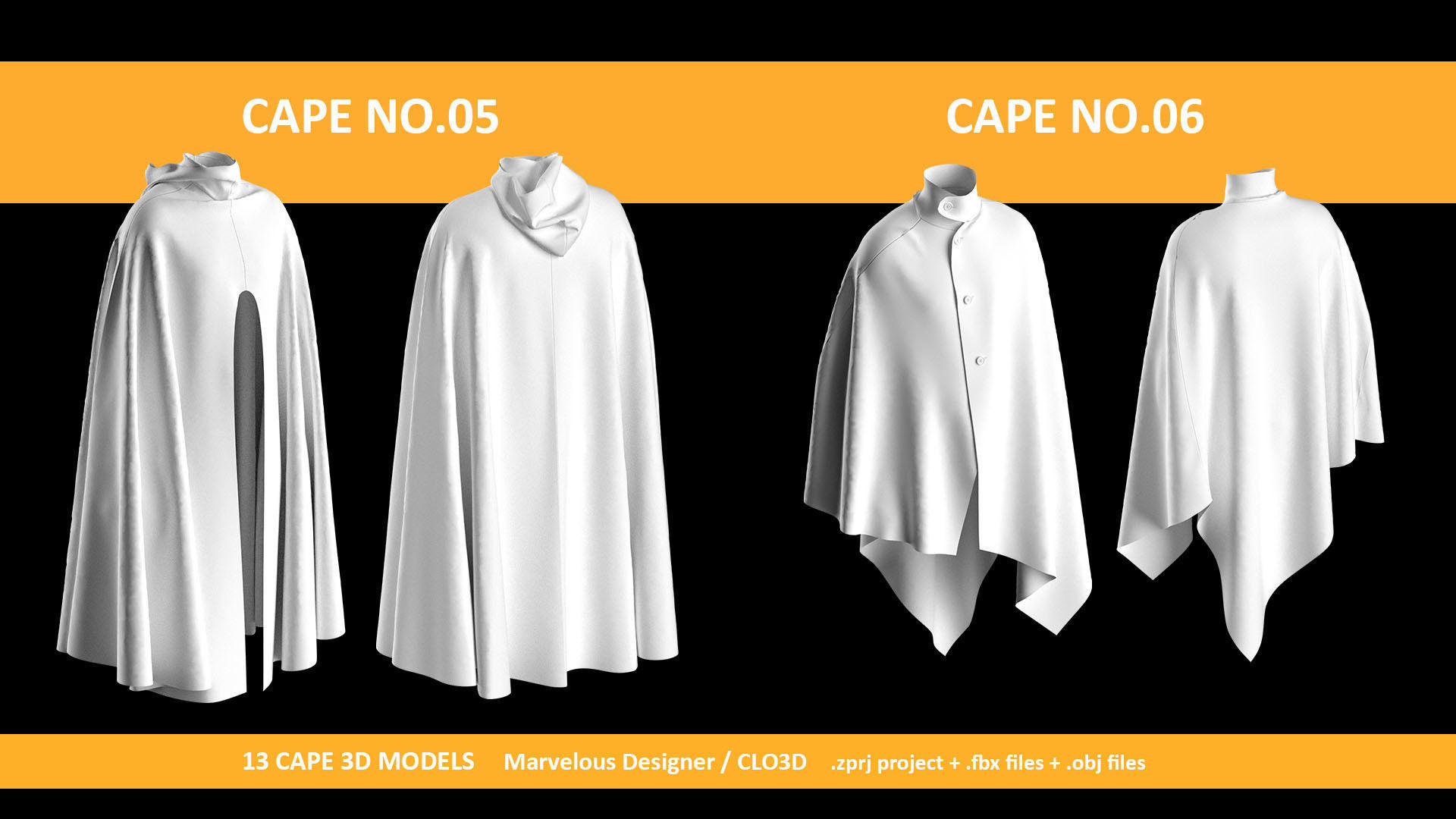 3D model 13 Cape MODELS for female and male VOL02 Marvelous Designer VR ...