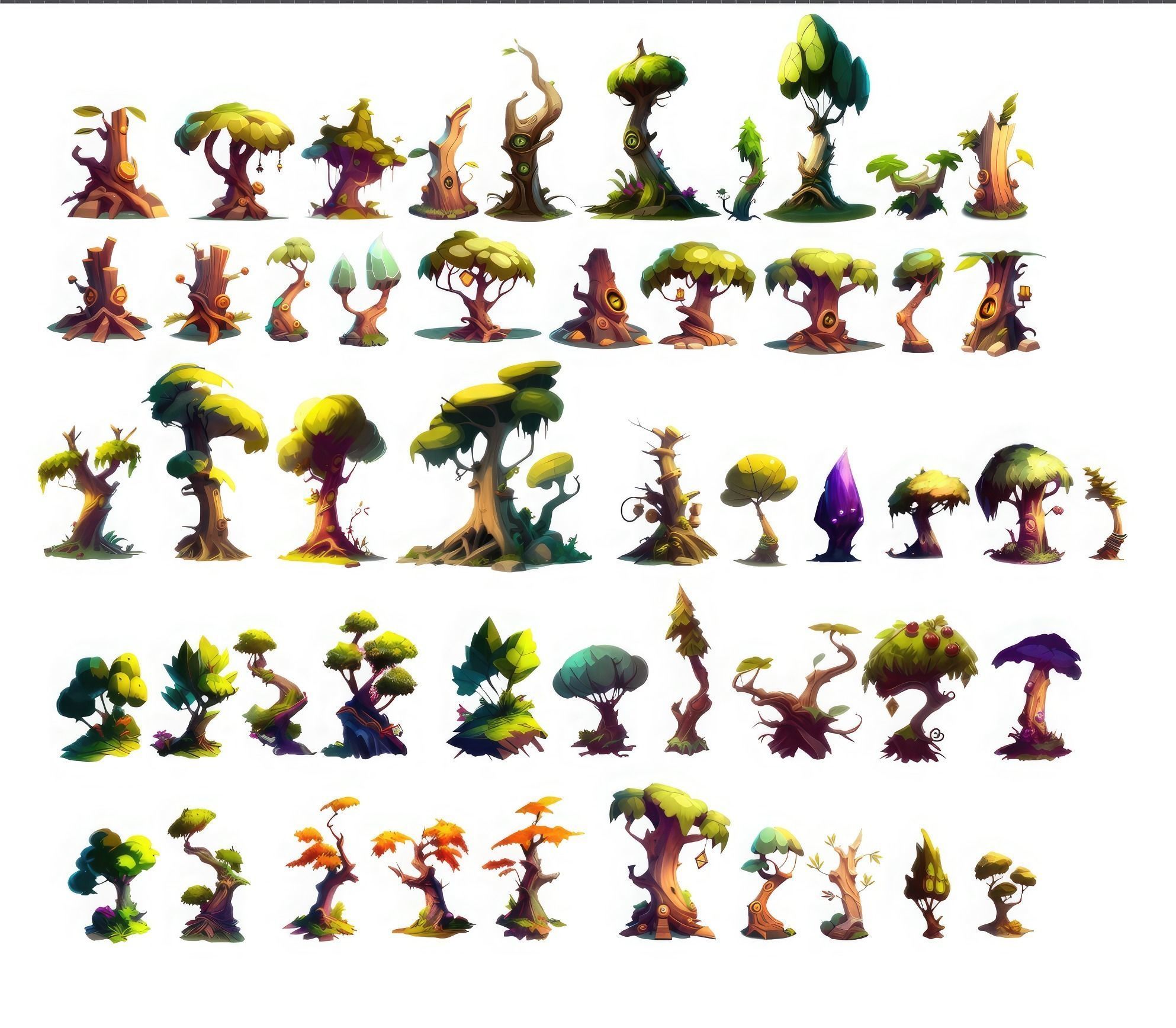 2D Stylized Tree pack 50 png Texture | CGTrader