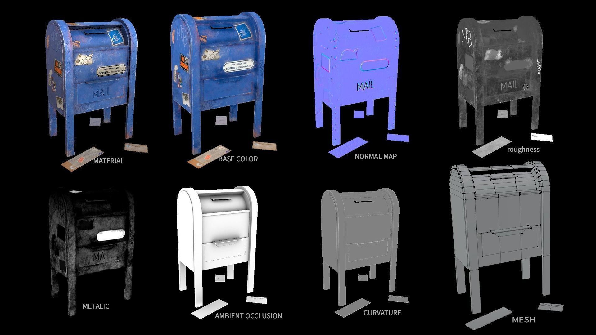 3D model Underground MailBox GameReady- PBR Texture VR / AR / low-poly ...