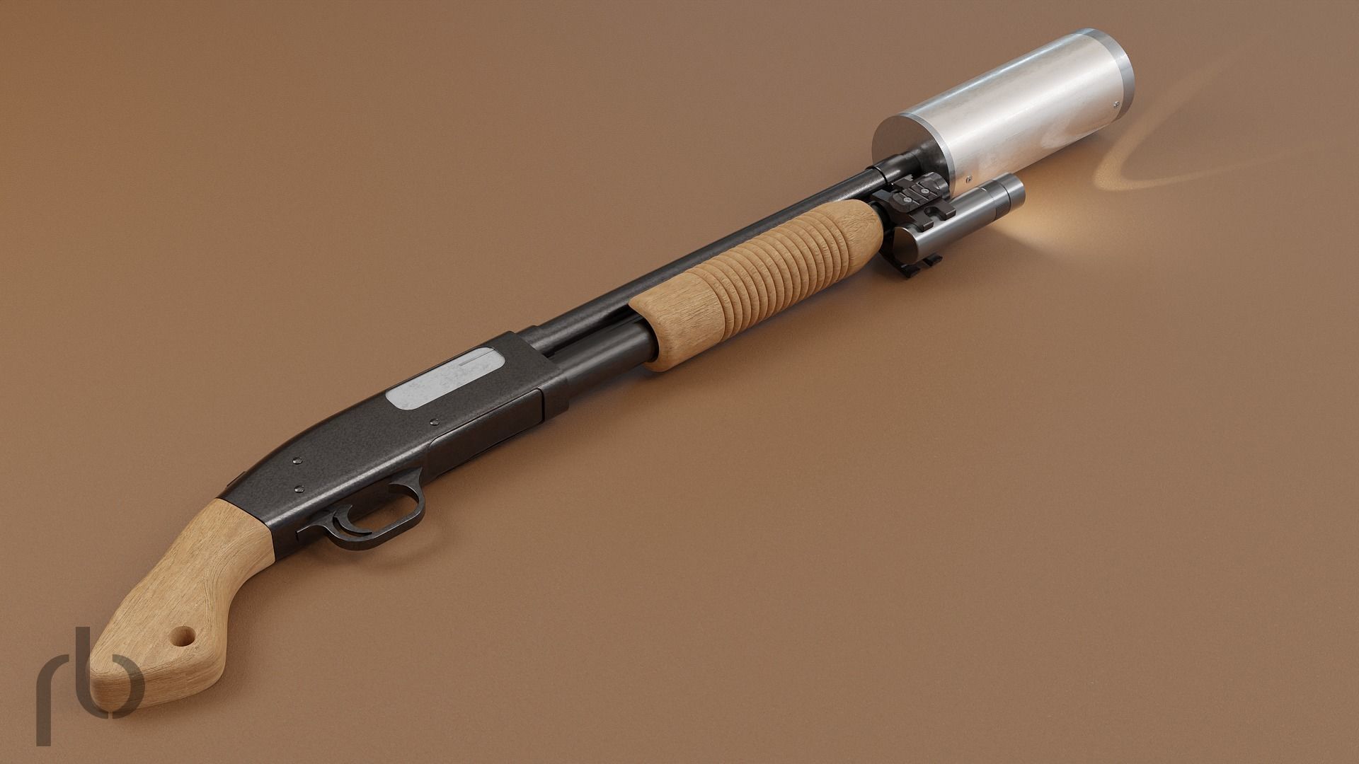 sawed off shotgun Mossberg 500 with silencer and flashlight 3D model ...