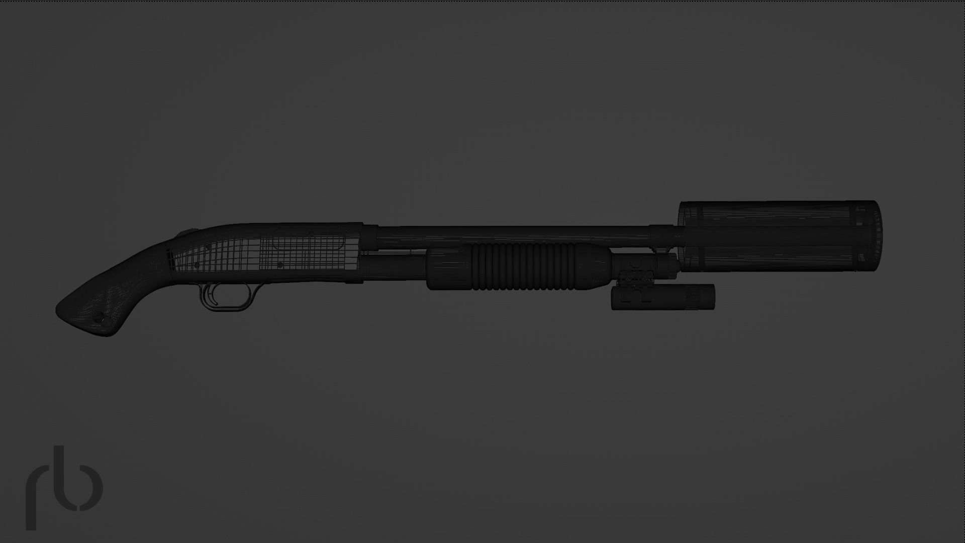 sawed off shotgun Mossberg 500 with silencer and flashlight 3D model ...