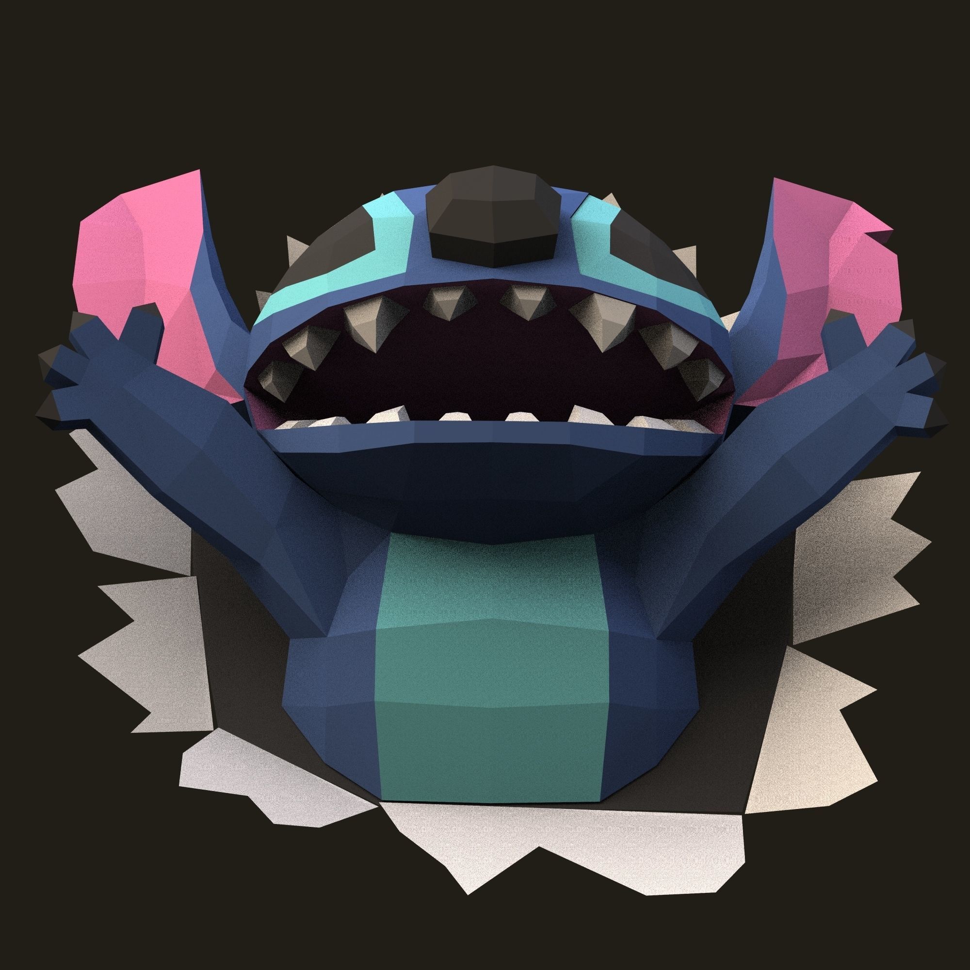 Stitch wall papercraft DIY pepakura origami template low poly 3D model ...