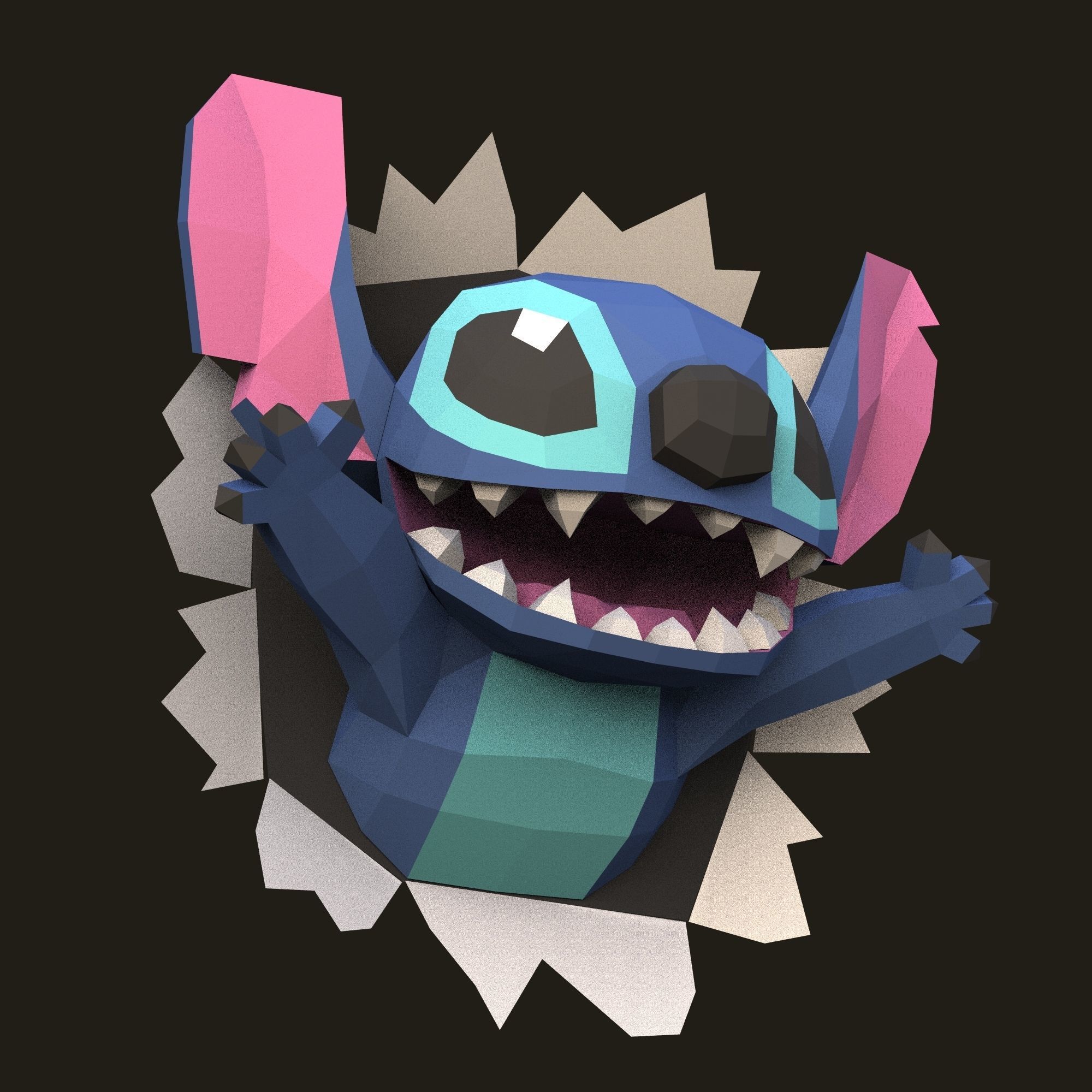 Stitch wall papercraft DIY pepakura origami template low poly 3D model ...