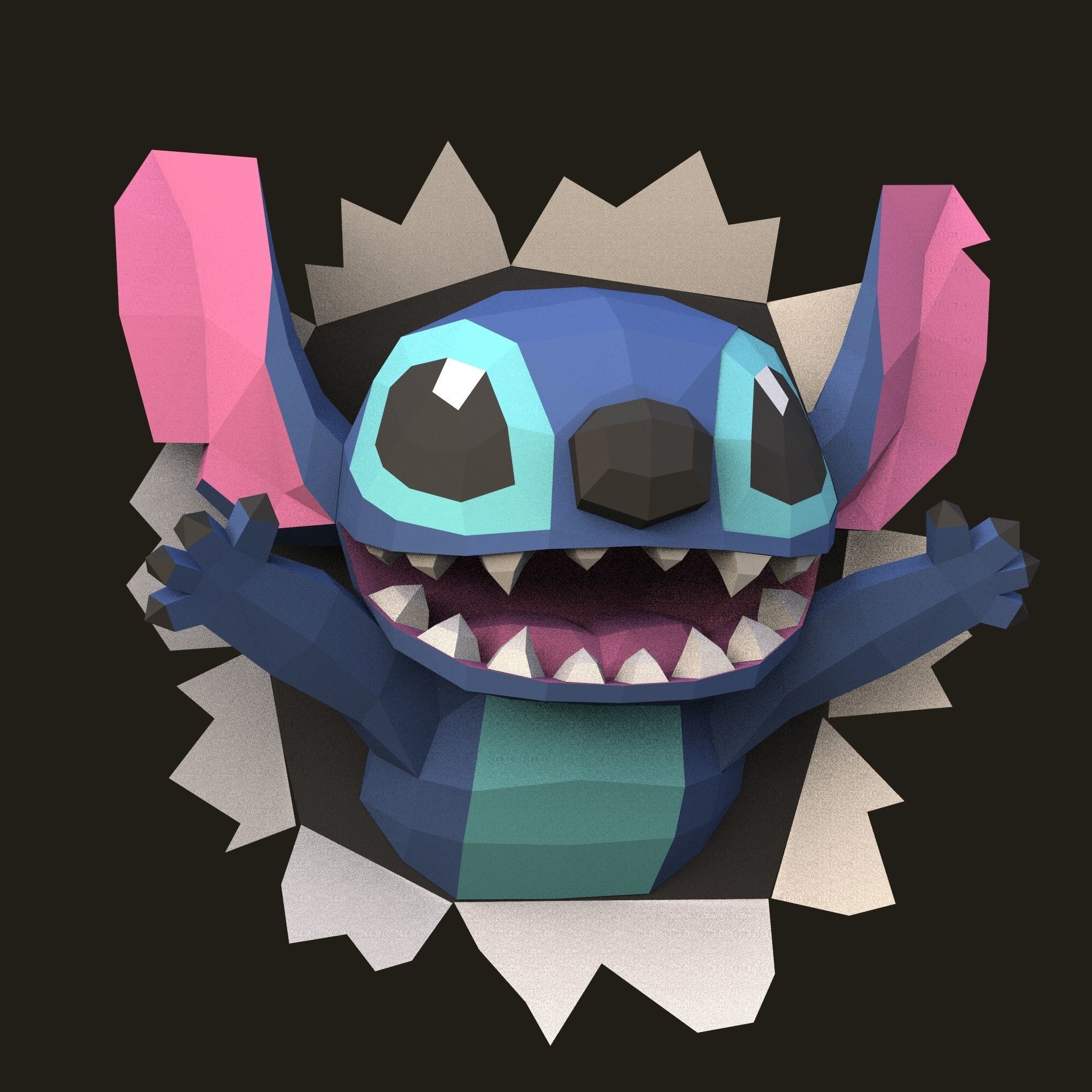 Stitch wall papercraft DIY pepakura origami template low poly 3D model ...