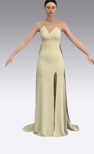 3D model silk charmeuse fabric slit dress dart look VR / AR / low-poly ...