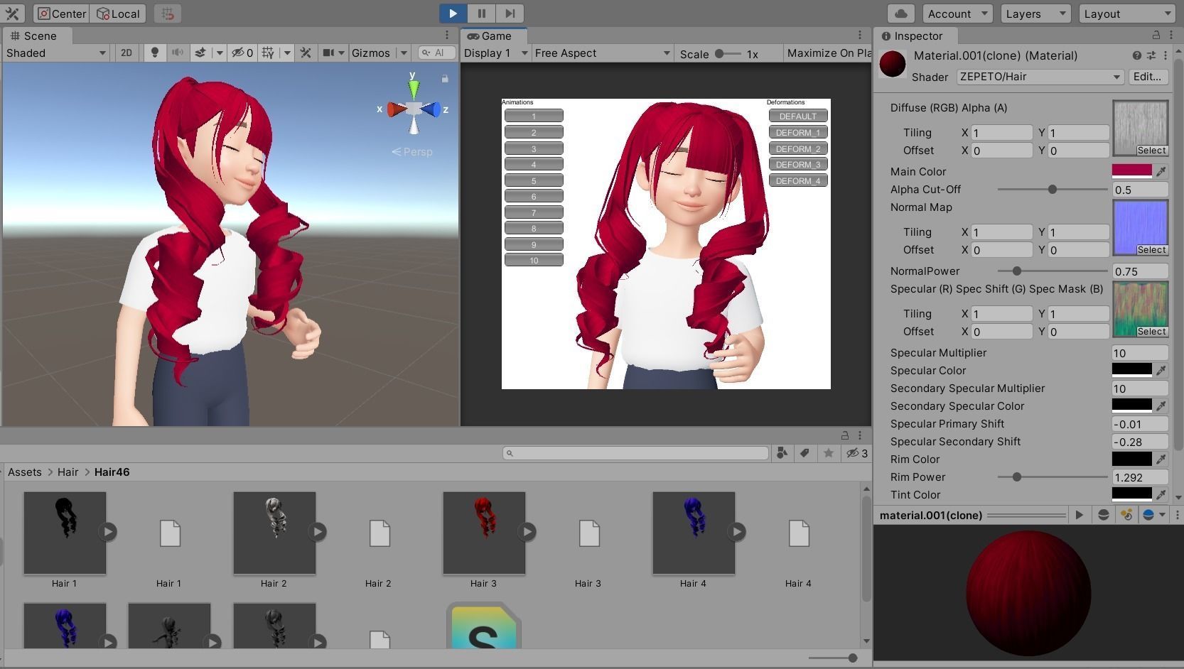 3D model Hair Twin Tail 3D Model Unity Prefab Zepeto Item VR / AR / low ...