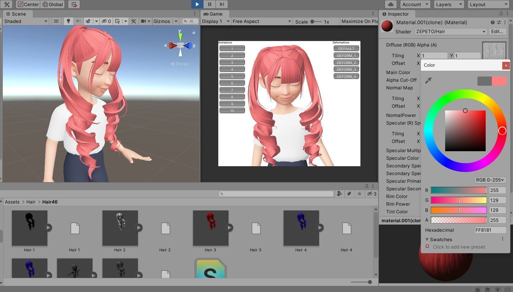 3D model Hair Twin Tail 3D Model Unity Prefab Zepeto Item VR / AR / low ...