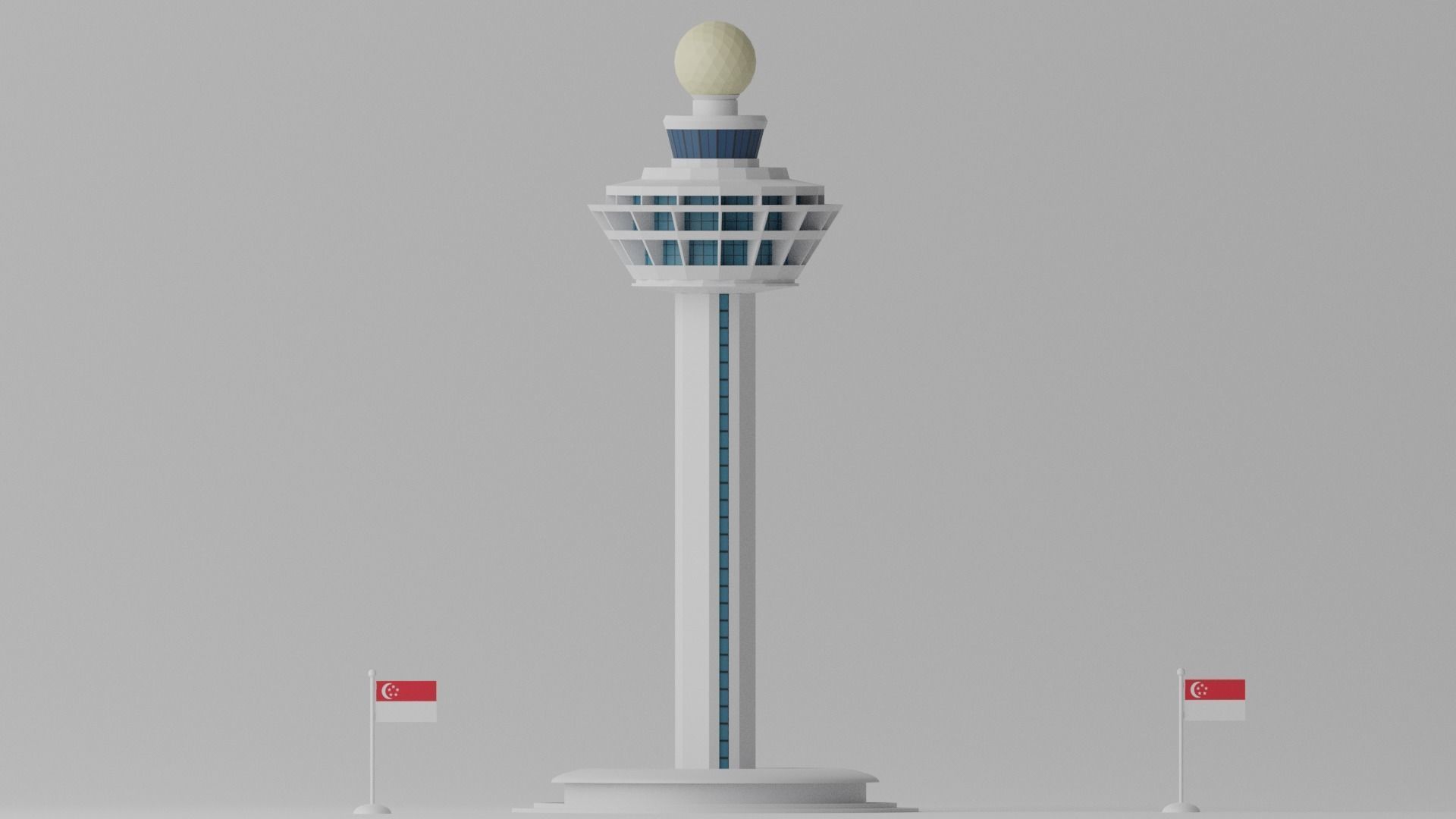 3D model Cartoon Singapore Changi Airport Control Tower VR / AR / low-poly | CGTrader