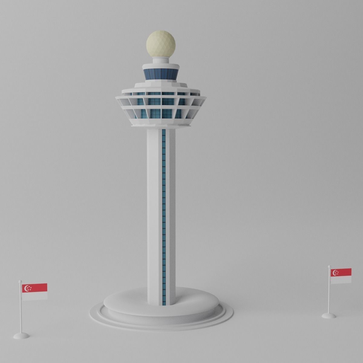 3D model Cartoon Singapore Changi Airport Control Tower VR / AR / low-poly | CGTrader
