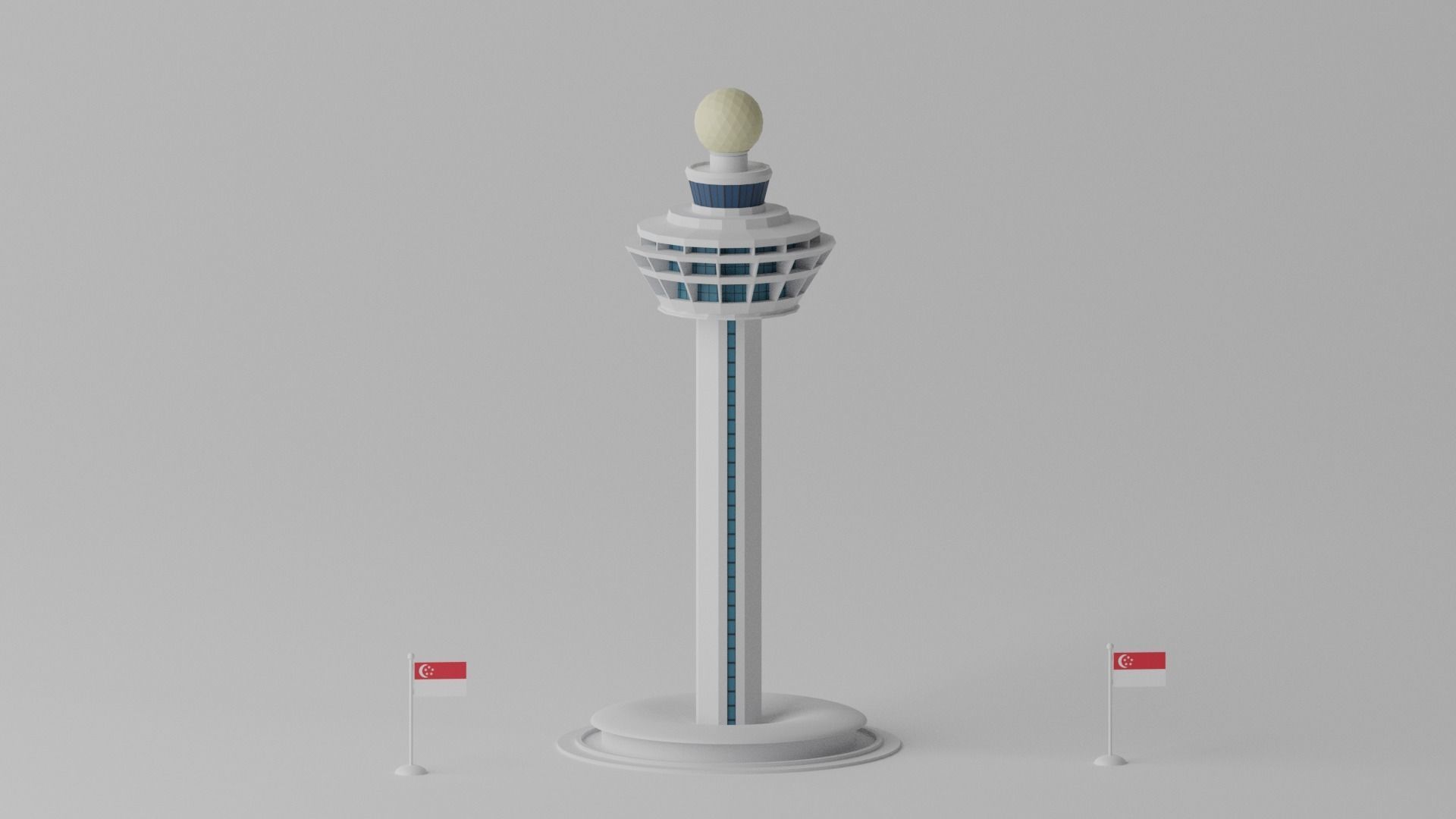 3D model Cartoon Singapore Changi Airport Control Tower VR / AR / low-poly | CGTrader